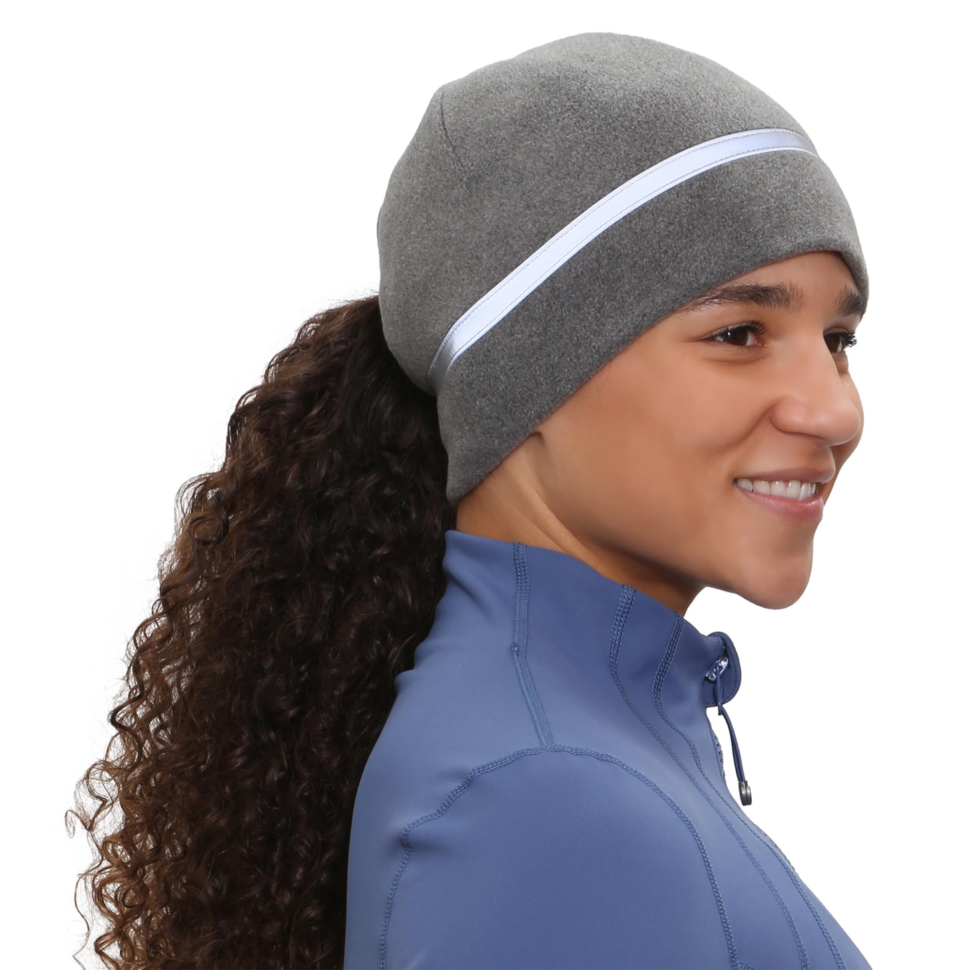TrailHeads Women's Ponytail Hat | Reflective Cold Weather Running Beanie | Hat for Running, Hiking, XC Skiing - Pink Reflective