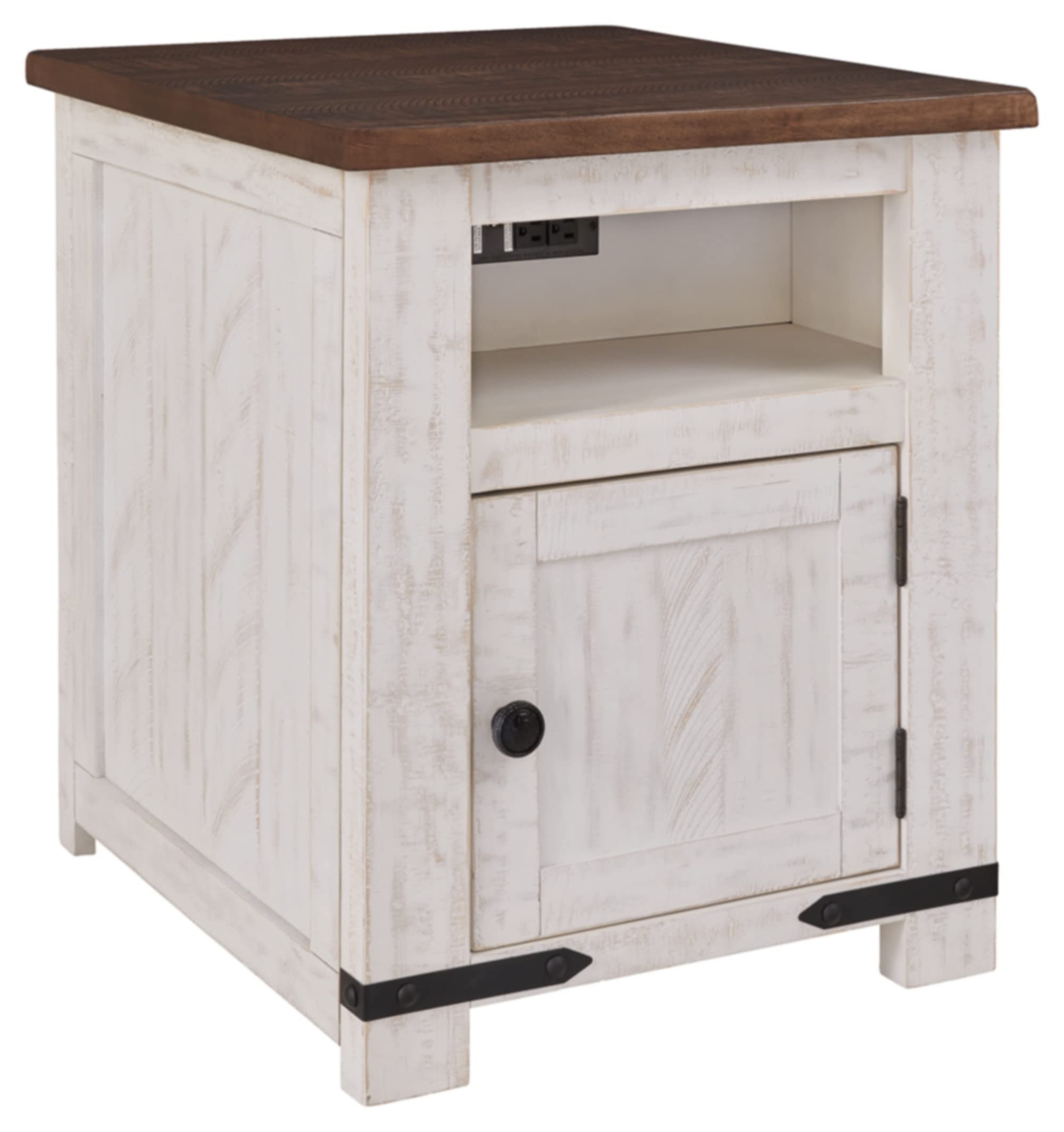 Signature Design by Ashley Wystfield Rustic Farmhouse End Table, White & Brown