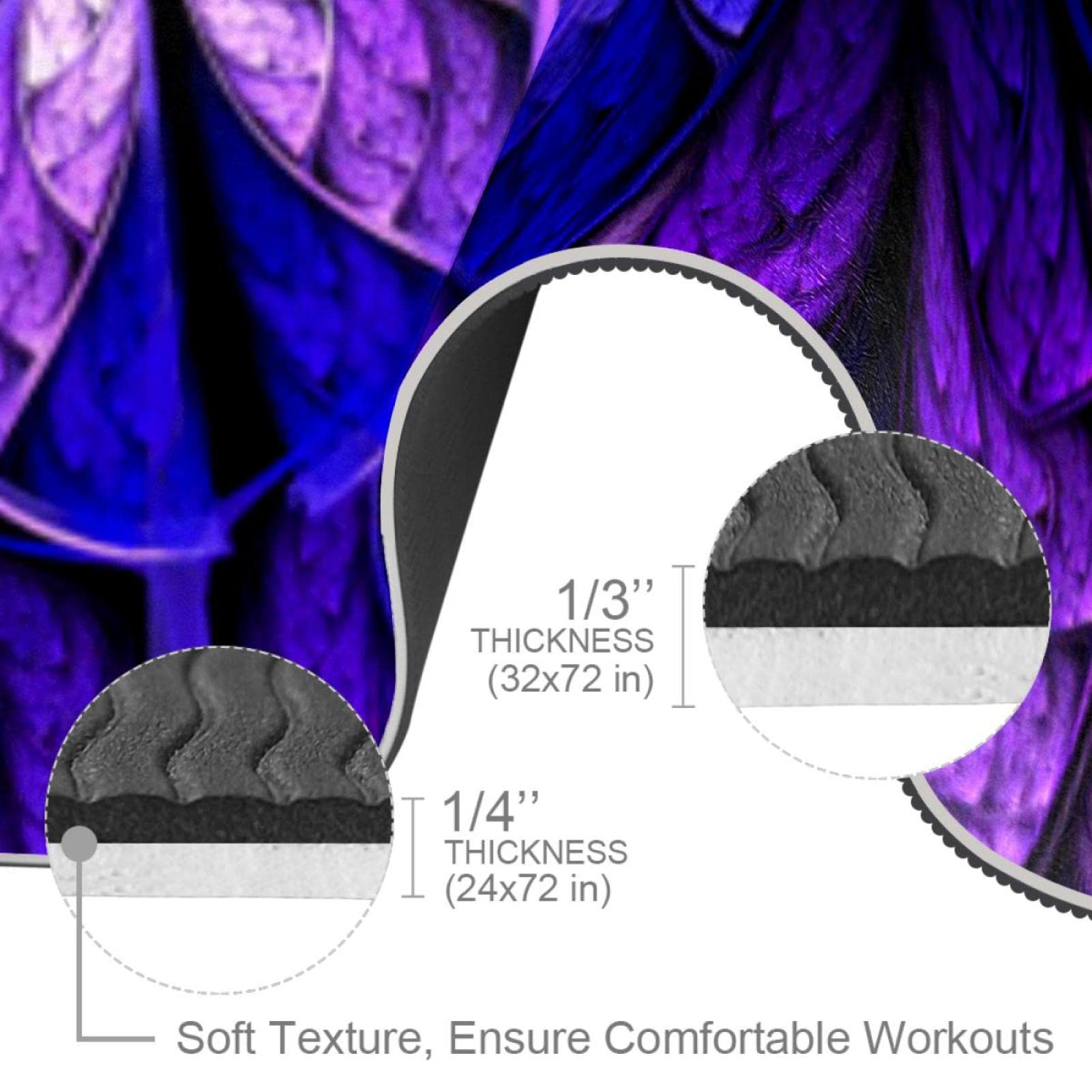 Yoga Mat, Yoga Mats for Home Workout, Workout Mat, Exercise Mats, Pilates Mat, 3D Purple Flowers