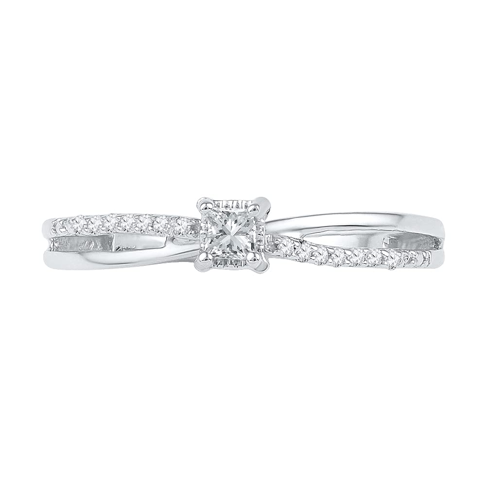Sterling Silver Princess and Round Diamond Promise Ring (0.12 CTTW)Size 6.5