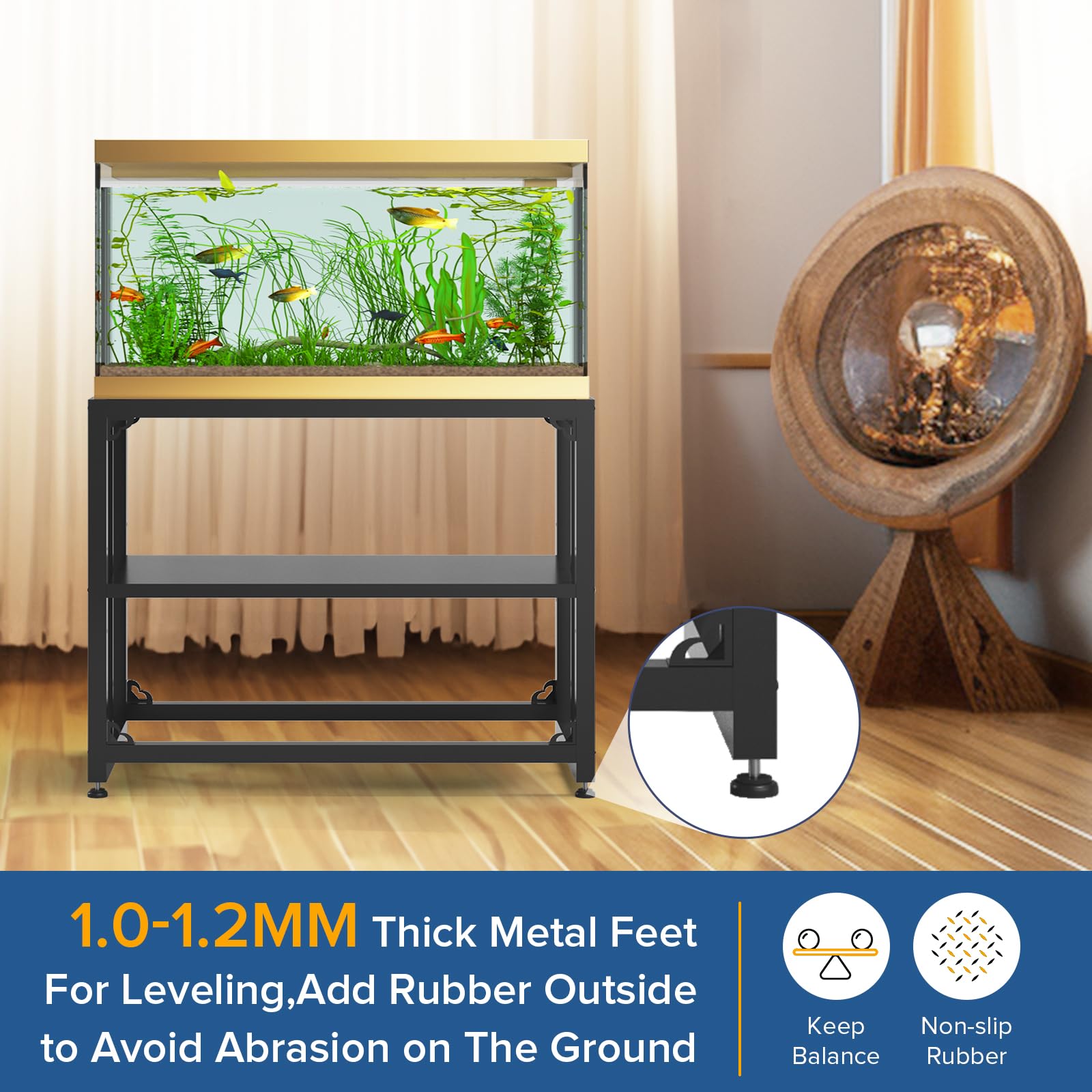 Tocretoare Fish Tank Stand 40 Gallon, Metal Aquarium Stand, Double-Layer Storage Design, Suitable for Home and Office Use, 660LBS Capacity, Black (Tank not Included) (SKU000671)