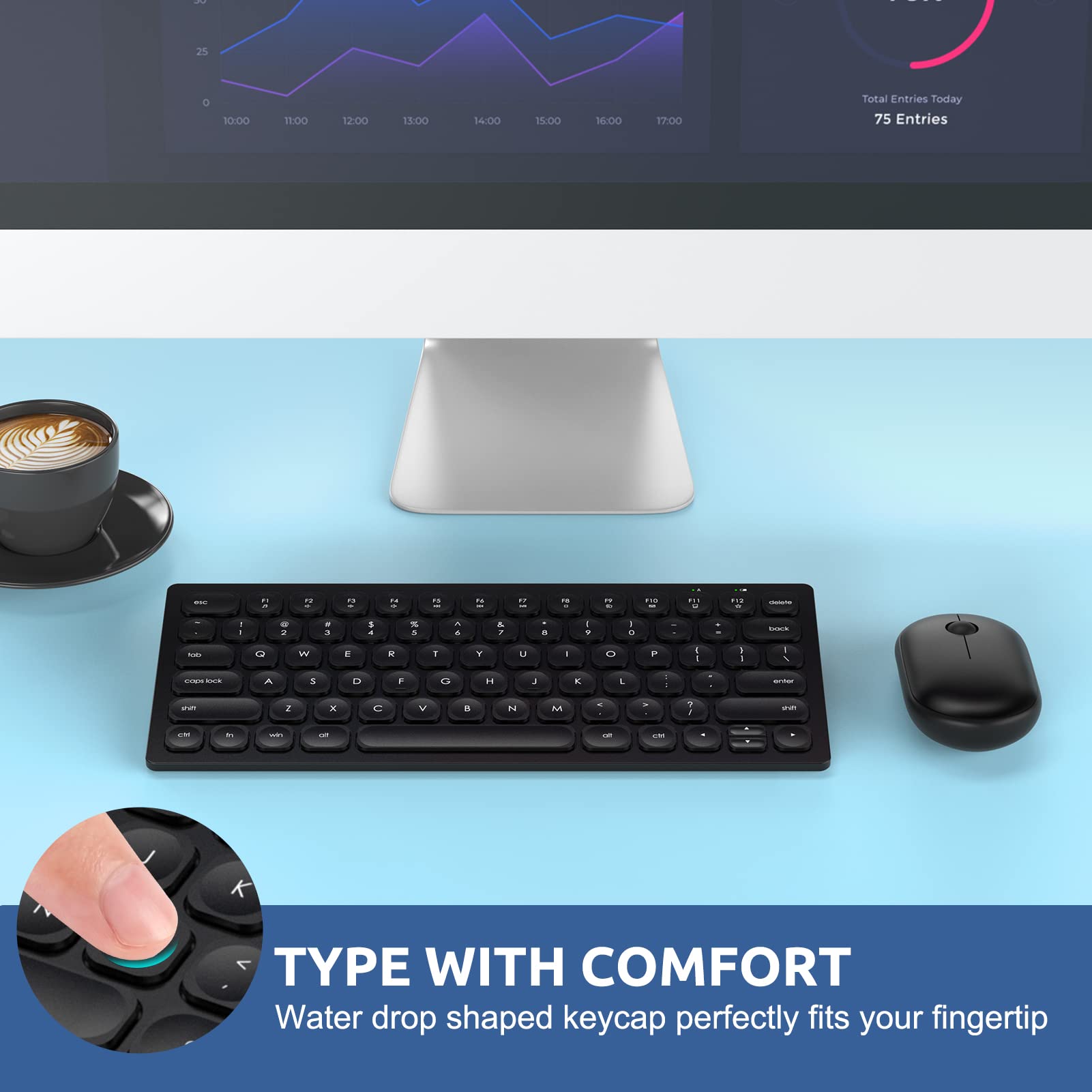 Wireless Keyboard and Mouse Combo, WisFox 2.4G Full-Size Slim Thin Wireless Keyboard Mouse for Windows, Computer, Desktop, PC, Laptop Mac (Deep Black)
