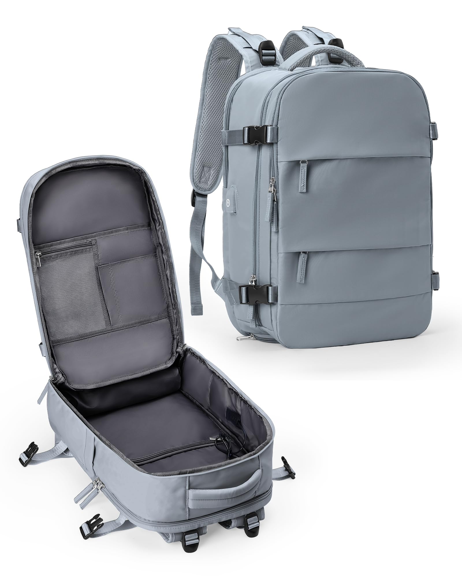 UPPACK Travel Backpack For Women Men Carry On Backpack Flight Approved Gym Bag With Shoe Compartment Hiking Waterproof Laptop Backpack College Essentials Grey Blue