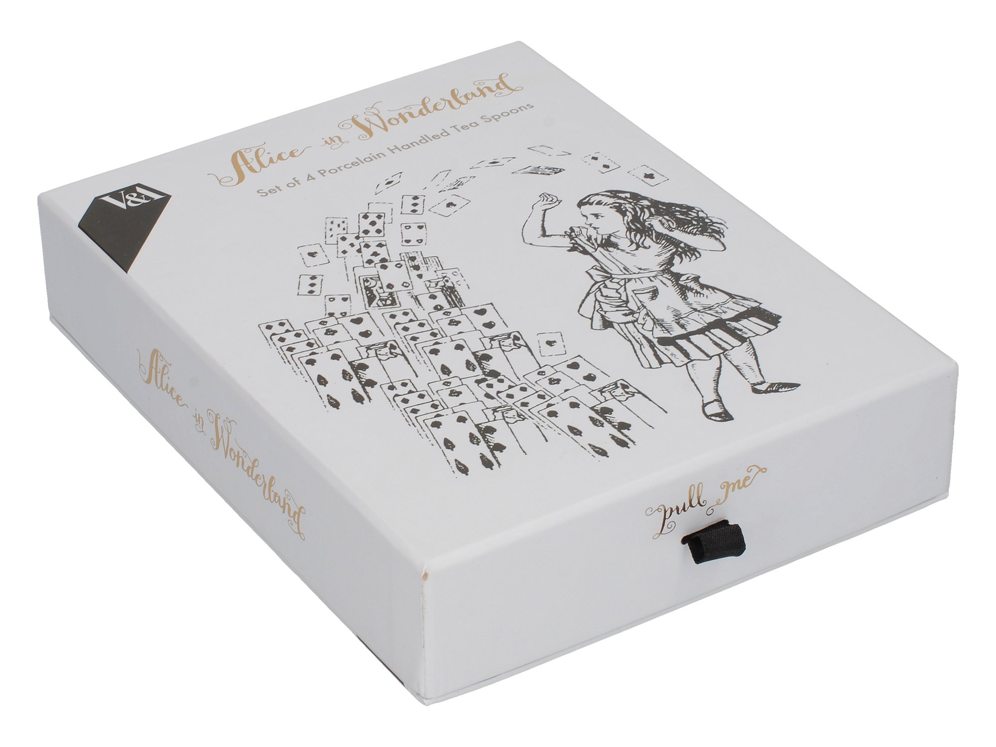 V&A Alice in Wonderland Stainless Steel Teaspoons with Decorative Porcelain Handles, 15.5 cm (6") - White
