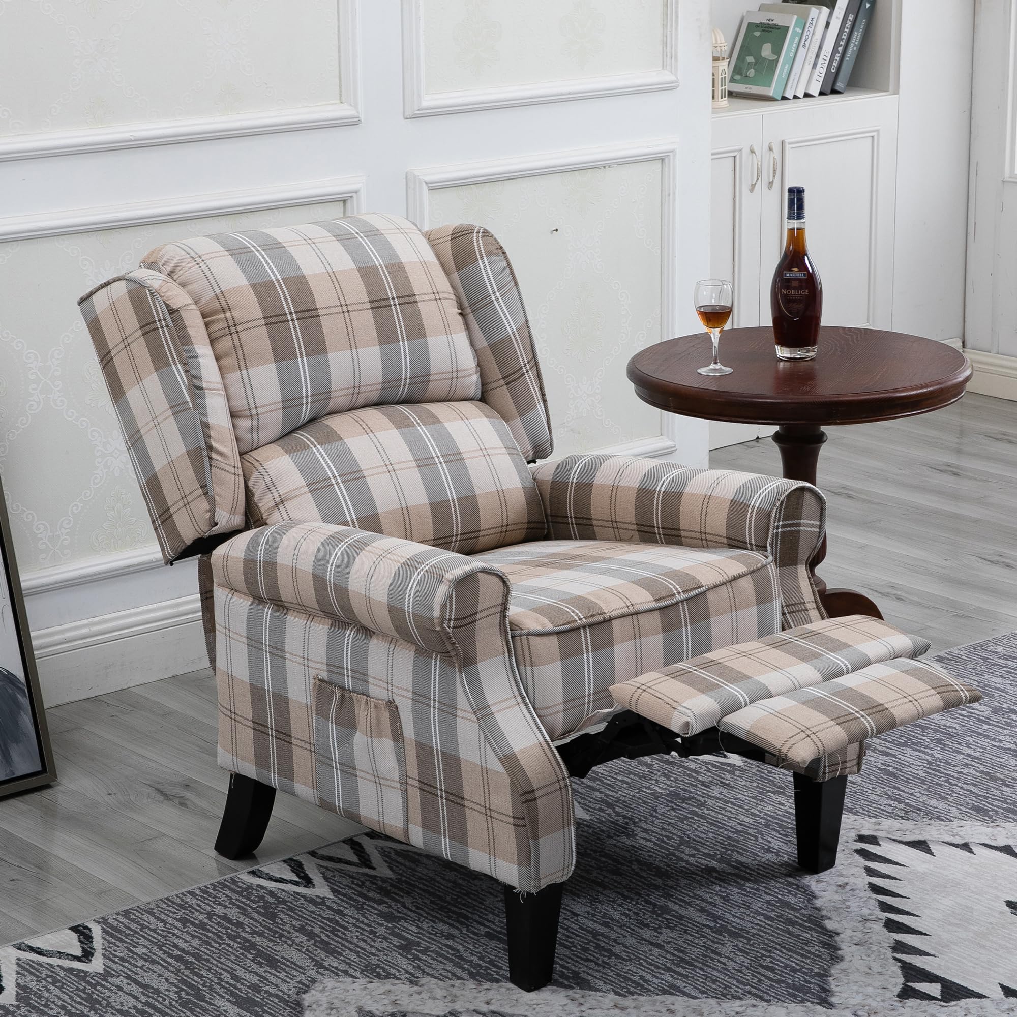 Wingback Recliner Chair,Comfy Wingback Recliner Chair with Adjustable Backrest,Modern Fabric Single Sofa Armchair for Living Room Office Home Theater (Blue)