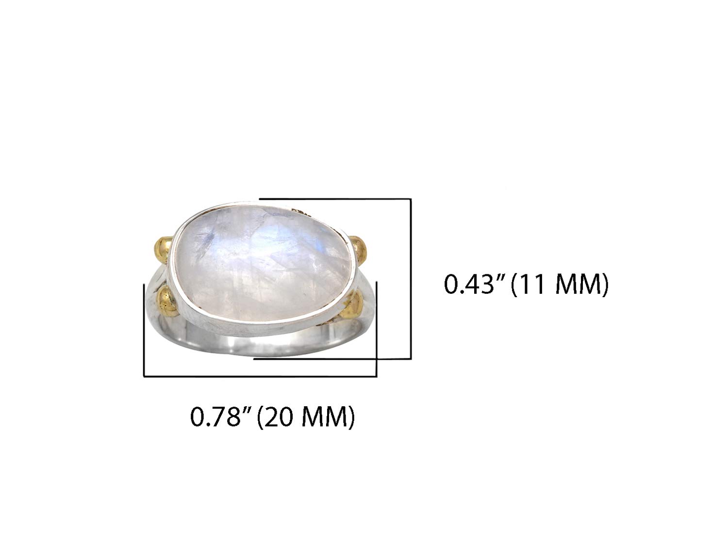 YoTreasure 10x14 MM Rainbow Moonstone Solid 925 Sterling Silver Brass Rings