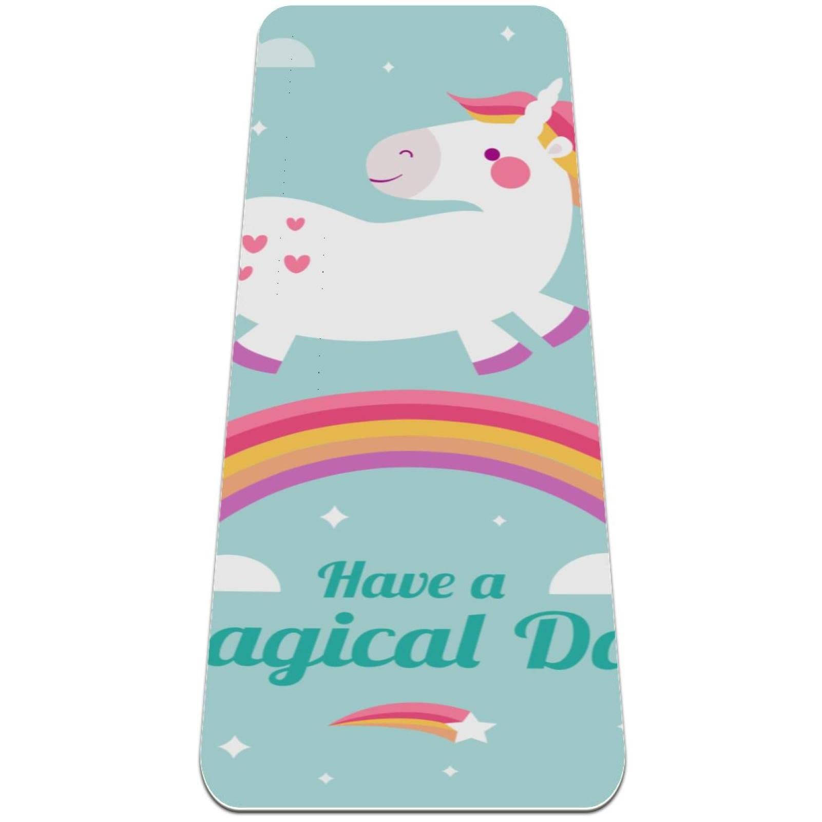 Yoga Mat, Yoga Mats for Home Workout, Workout Mat, Exercise Mats, Pilates Mat, unicorn animal rainbow blue pattern