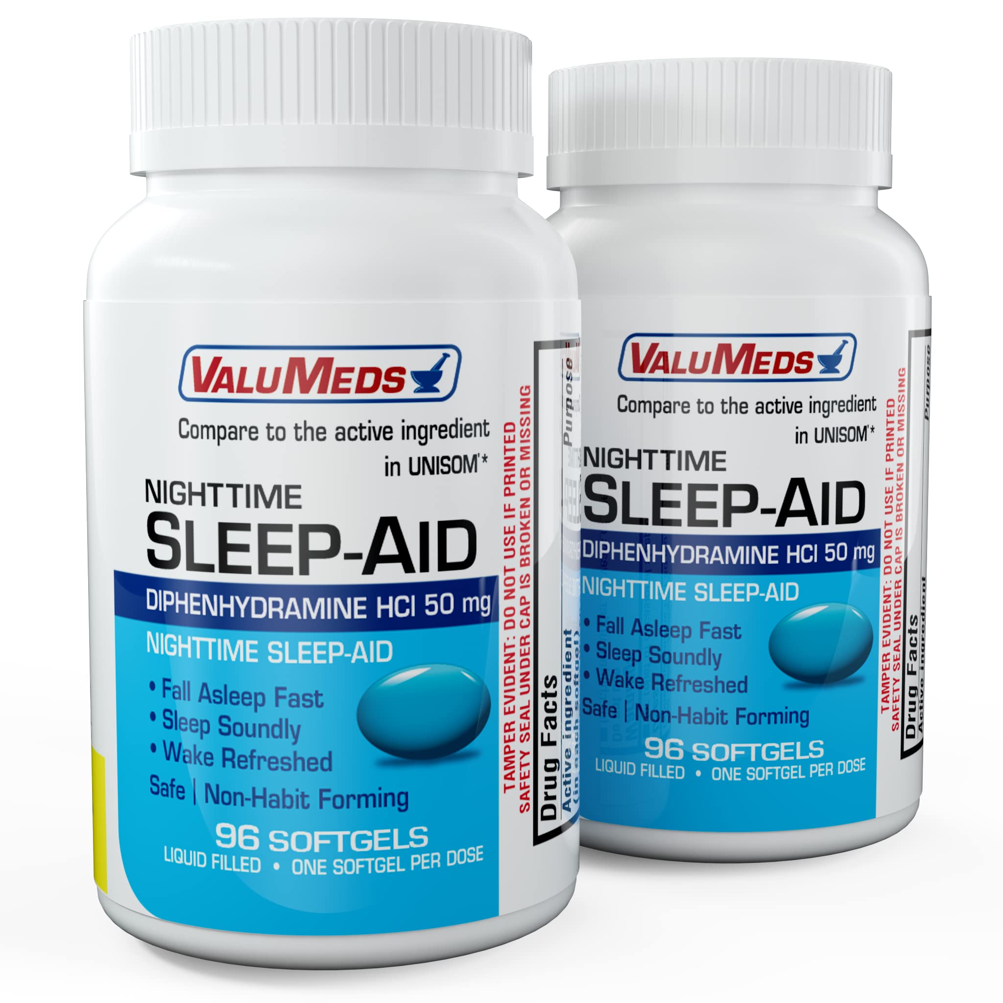 ValuMeds Nighttime Sleep Aid Diphenhydramine Hydrochloride, 50mg Extra Strength Sleepgels | Supports Deeper, Restful Sleeping for Adults (Twin Pack - 192 Softgels)