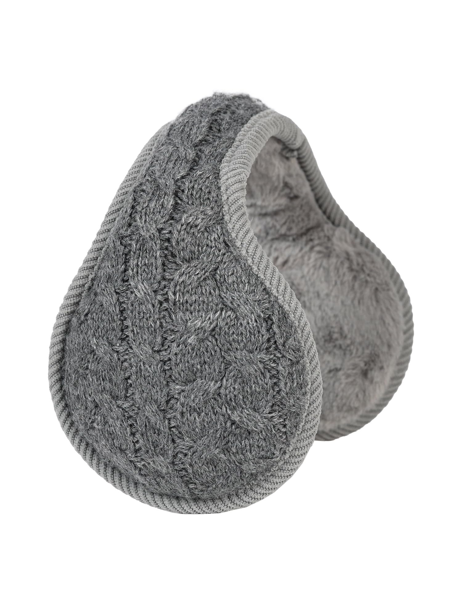 Surblue Unisex Warm Knit Cashmere Winter Pure Color Earmuffs with Fur Earwarmer, Adjustable Wrap,Gray,Large