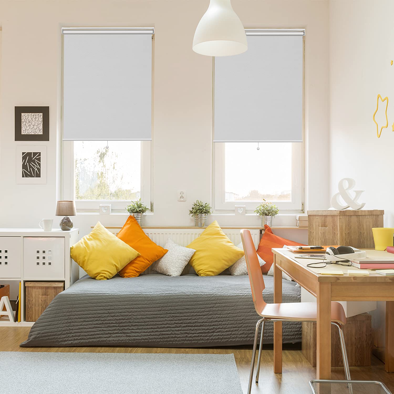 TFSKY Blackout Roller Shade Window Blinds - White, 39 x 72 Inch- Black Out 100% Light & UV, Thermal, Cordless and Easy to Pull Down & Up