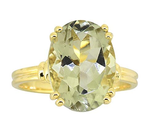 YoTreasure 10x14MM Green Amethyst Gold Plated 925 Sterling Silver Solitaire Ring