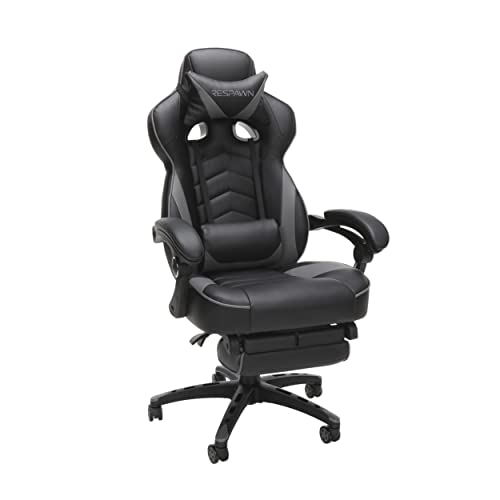 RESPAWN 110 Ergonomic Gaming Chair with Footrest Recliner - Racing Style High Back PC Computer Desk Office Chair - 360 Swivel, Adjustable Lumbar Support, Headrest Pillow, Padded Armrests - 2019 Grey