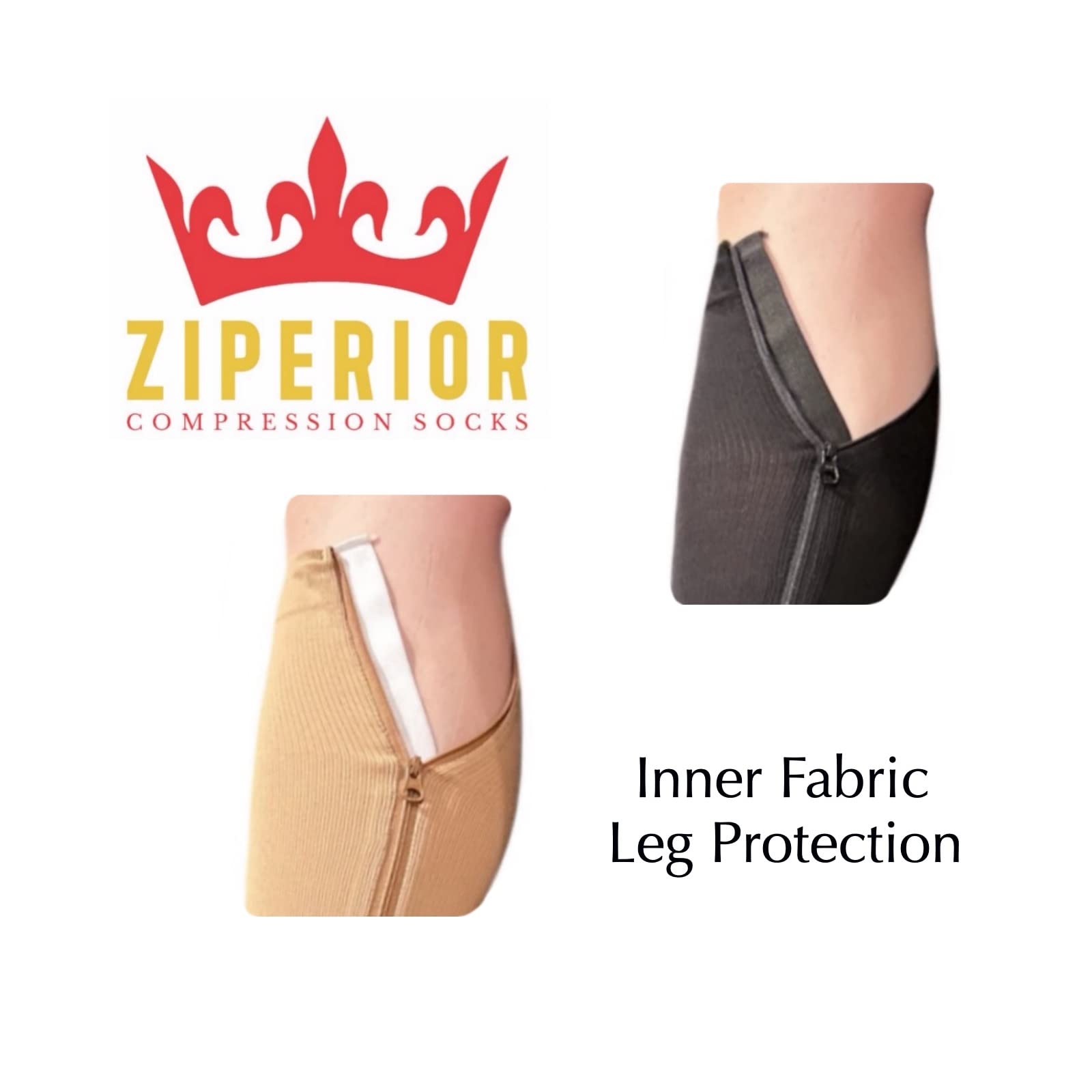 Ziperior Open Toe Inside Leg Calf Zipper 30-40 mmHg Grade 3 Compression Socks (Black, Small-Medium)