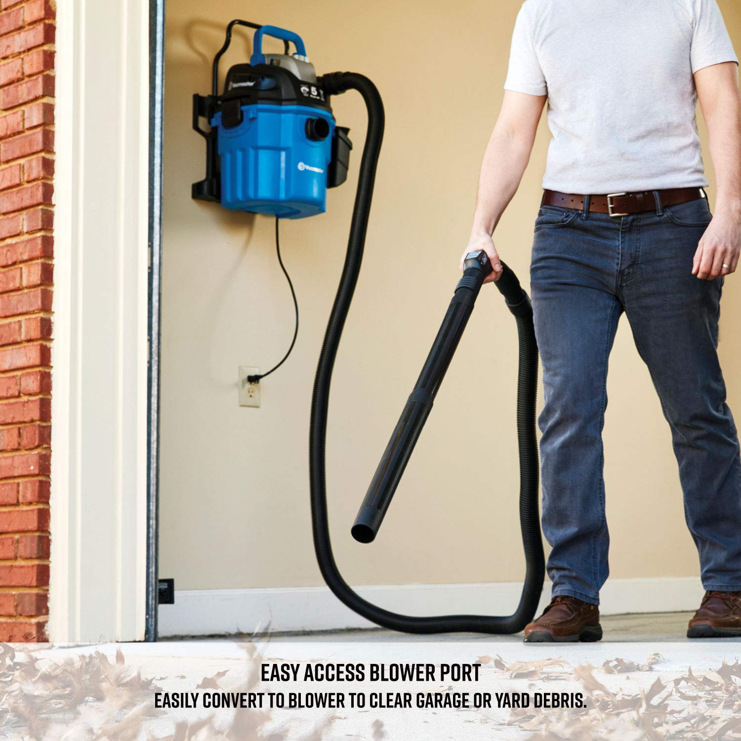 Vacmaster VWM510 5-Gallon 5 Peak HP Remote Control Wall Mount Wet/Dry Shop Vacuum , Blue