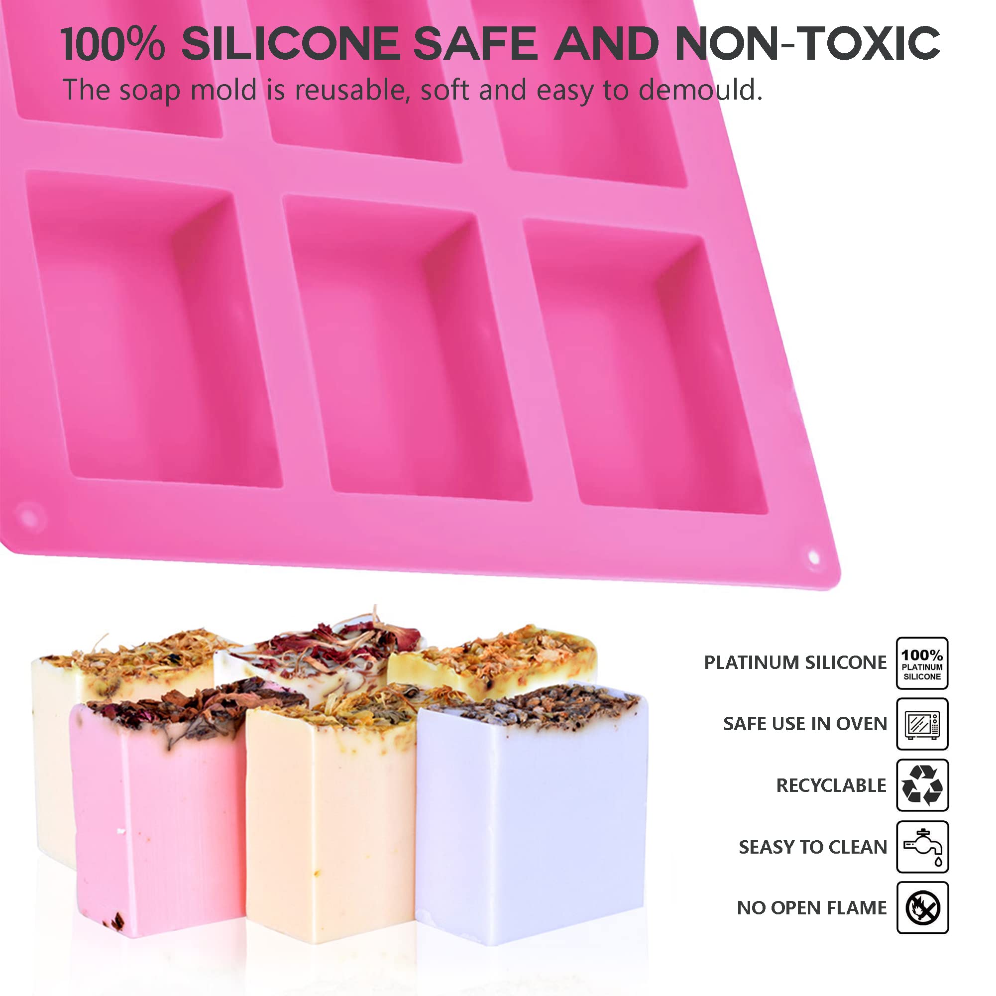Silicone Soap Molds Kit,Include 2pc 6 Cavities Rectangle Silicone Molds &12 Bag Natural Dried Flowers for DIY Handmade Soap Making, Candle Making, Rice Krispy Treats, Cake Mold