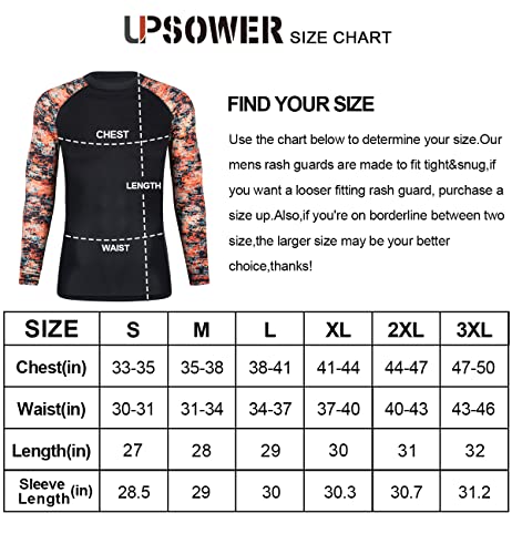 UPSOWER Men's Rash Guard Long Sleeve UPF50+ Swim Shirts(Pixel Golden M)