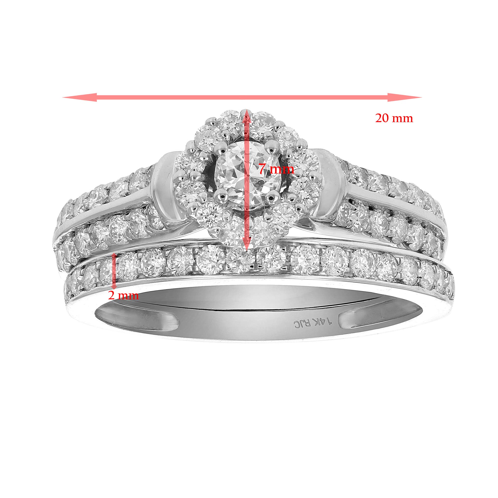 Vir Jewels 1 cttw Diamond Halo Cluster Wedding Engagement Ring Set 14K White Gold Bridal Size 6.5