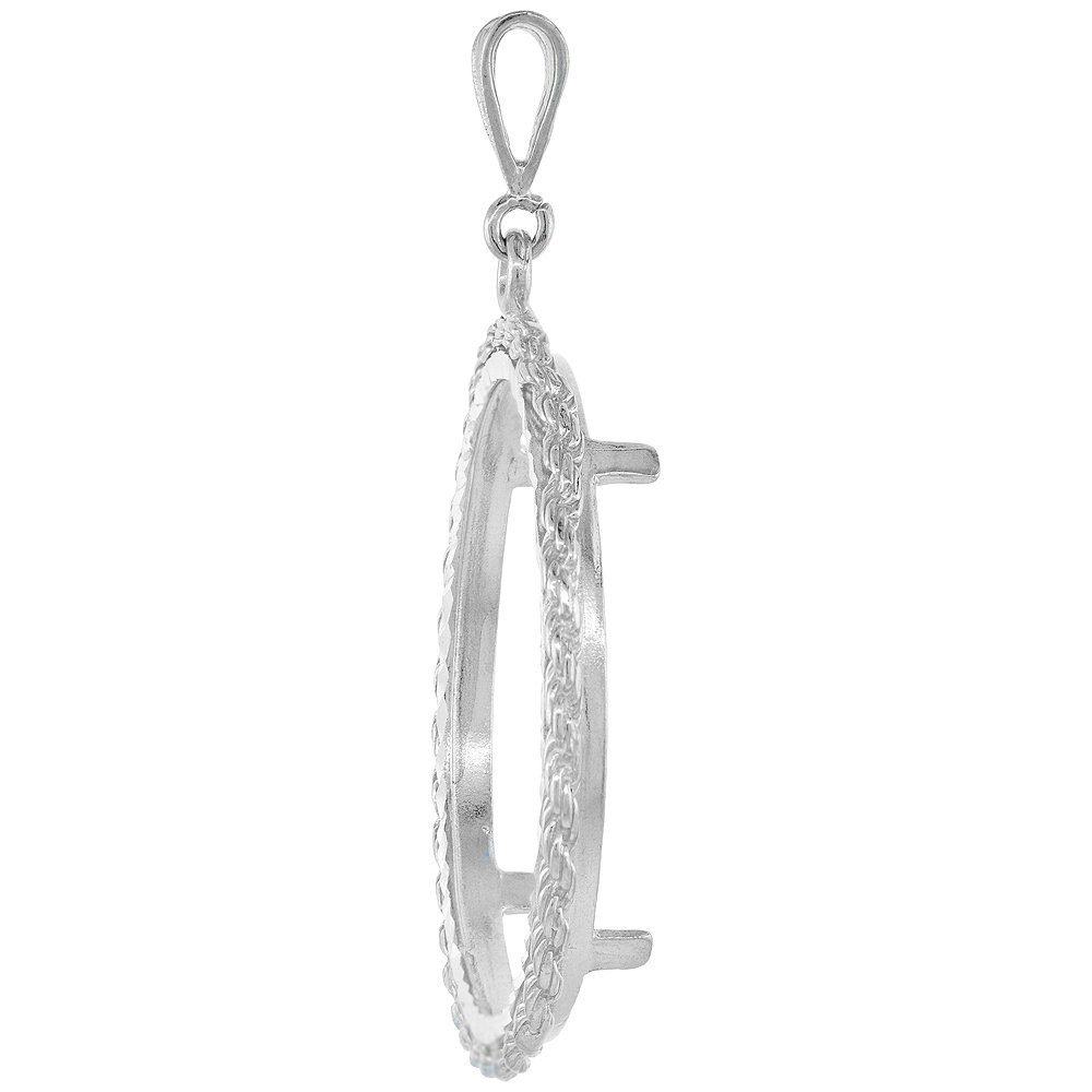 Sterling Silver Dollar Rope Bezel 38 mm Coins Prong Back Diamond Cut for All Silver Dollar Coins Coin NOT Included