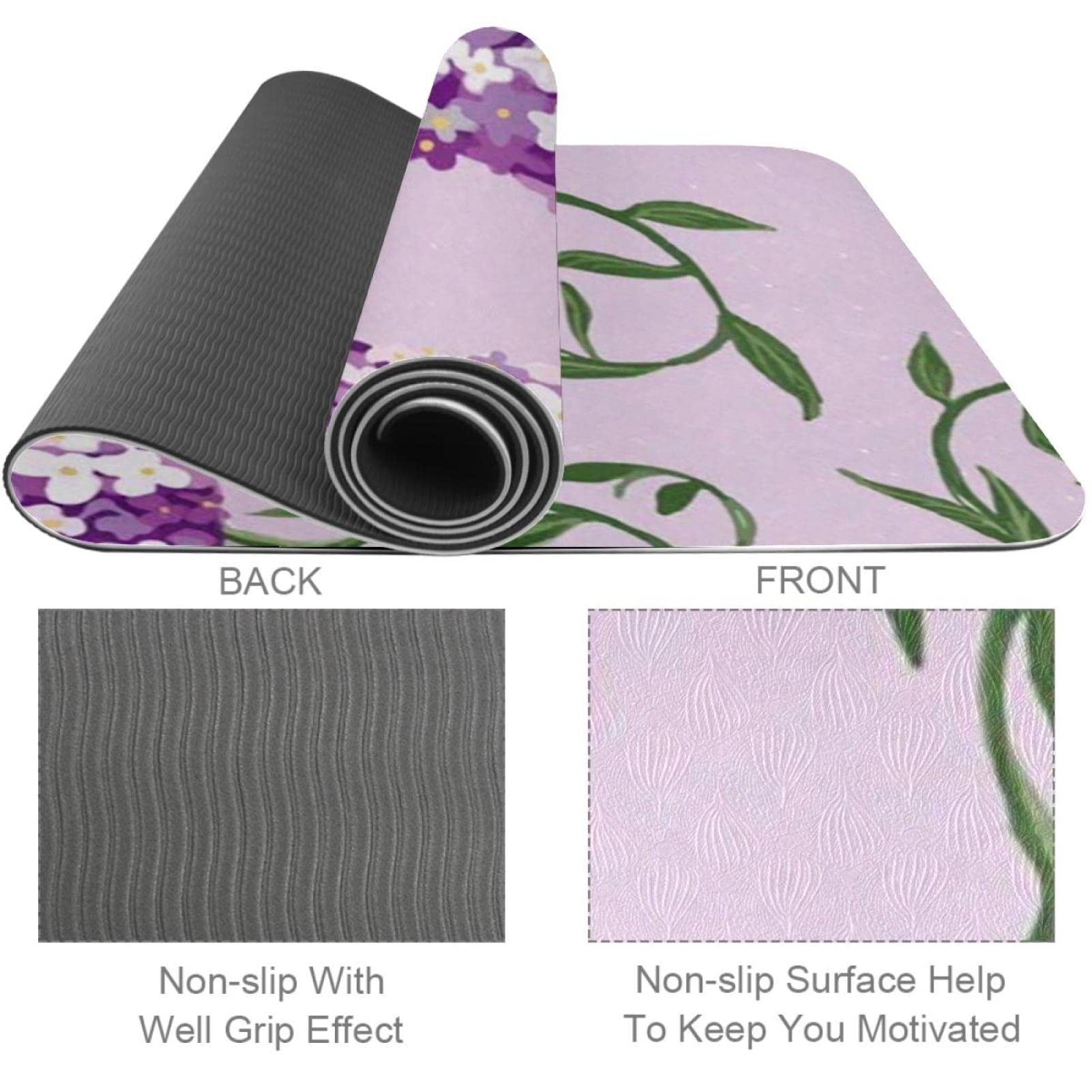 Yoga Mat, Yoga Mats for Home Workout, Workout Mat, Exercise Mats, Pilates Mat, purple flower plant pattern