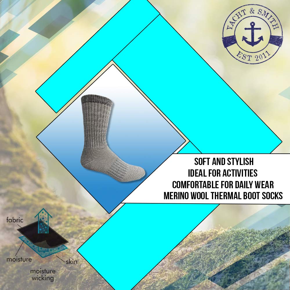 Yacht & Smith 4 Pairs Merino Wool Thermal Boot Socks for Hiking, Trail, Hunting, Winter