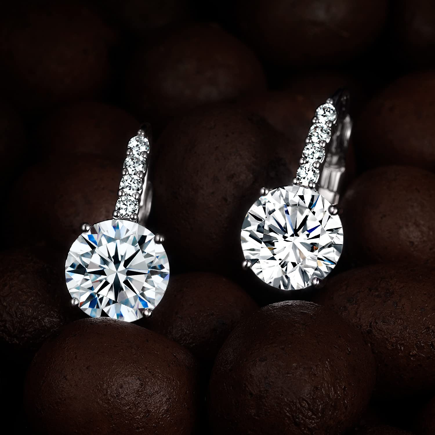 White Gold Plated Round Cut Cubic Zirconia Drop Dangle Earrings Prong Setting Bridal Earrings for Women