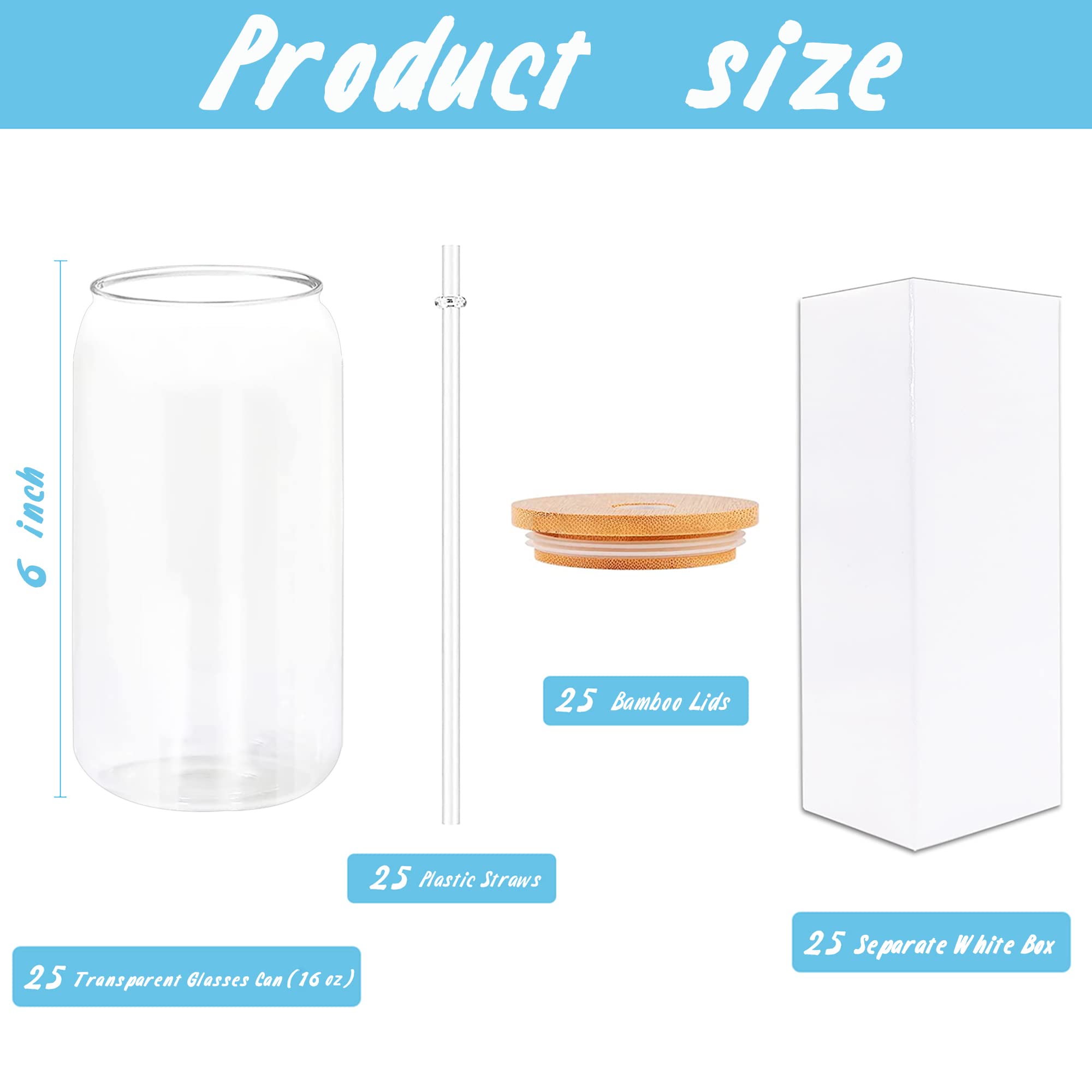 VACVOU 25 Pack 16oz Beer Can Glass with Lids and Straw, Can Shaped Glass Cups,Glass Cup,Beer Glasses Drinking Glasses Bulk (Transparent)