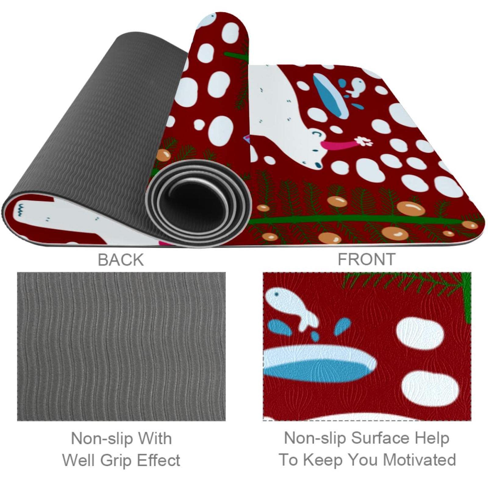 Yoga Mat, Yoga Mats for Home Workout, Workout Mat, Exercise Mats, Pilates Mat, Winter Bear Tree Flower