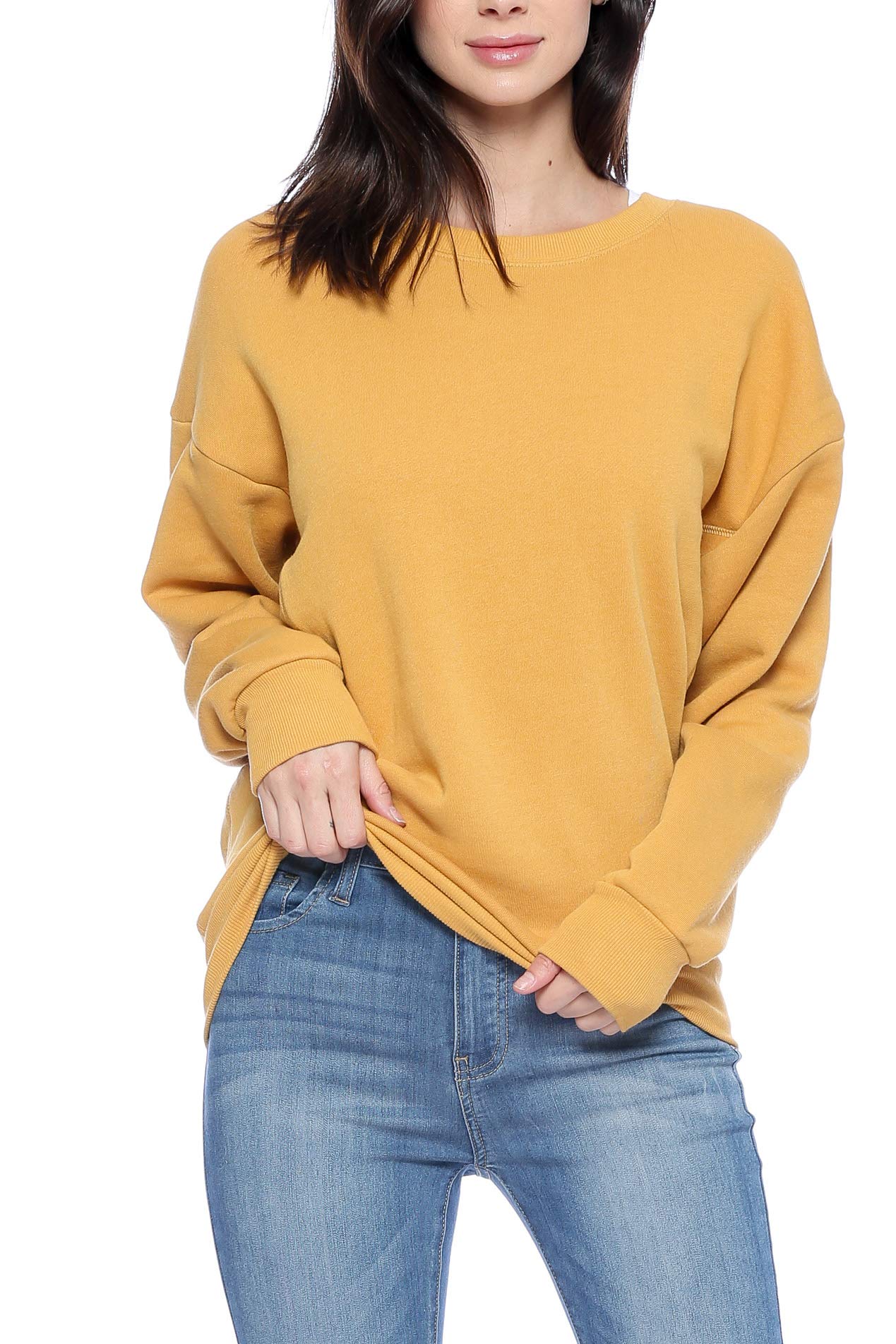 Urban Look Casual Loose Fit Fleece Pullover Sweatshirt (Medium, Solid Mustard)