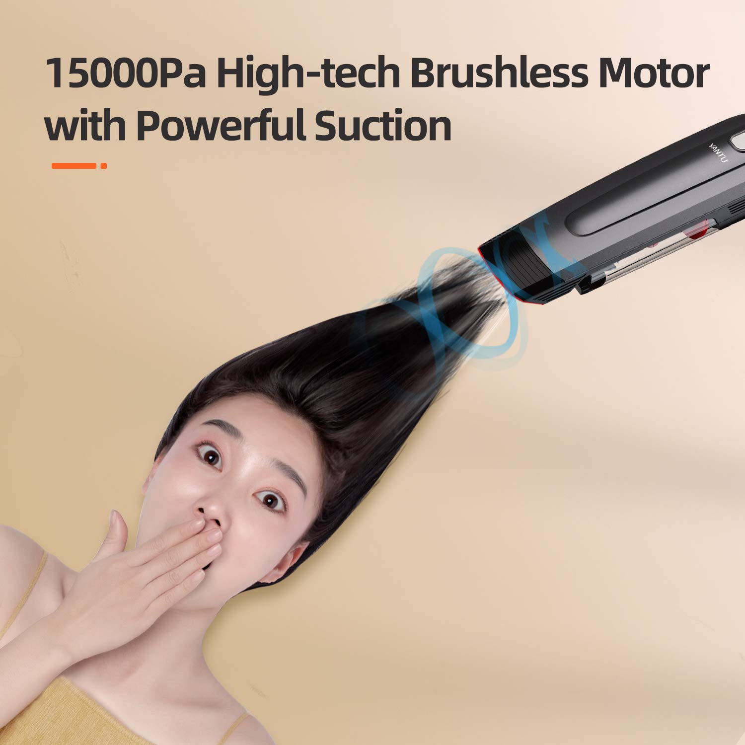 YANTU Handheld Vacuum Cleaner, Cordless Vacuum Cleaner with 14kpa Powerful Suction, Hand Vacuum, brushless Motor,Multi Brushes, Charging Dock for Home & Car use