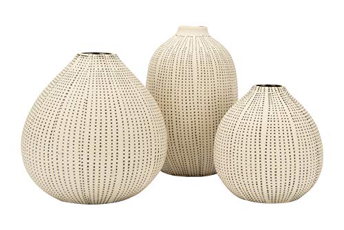 White Stoneware Vases with Textured Black Polka Dots (Set of 3 Sizes)