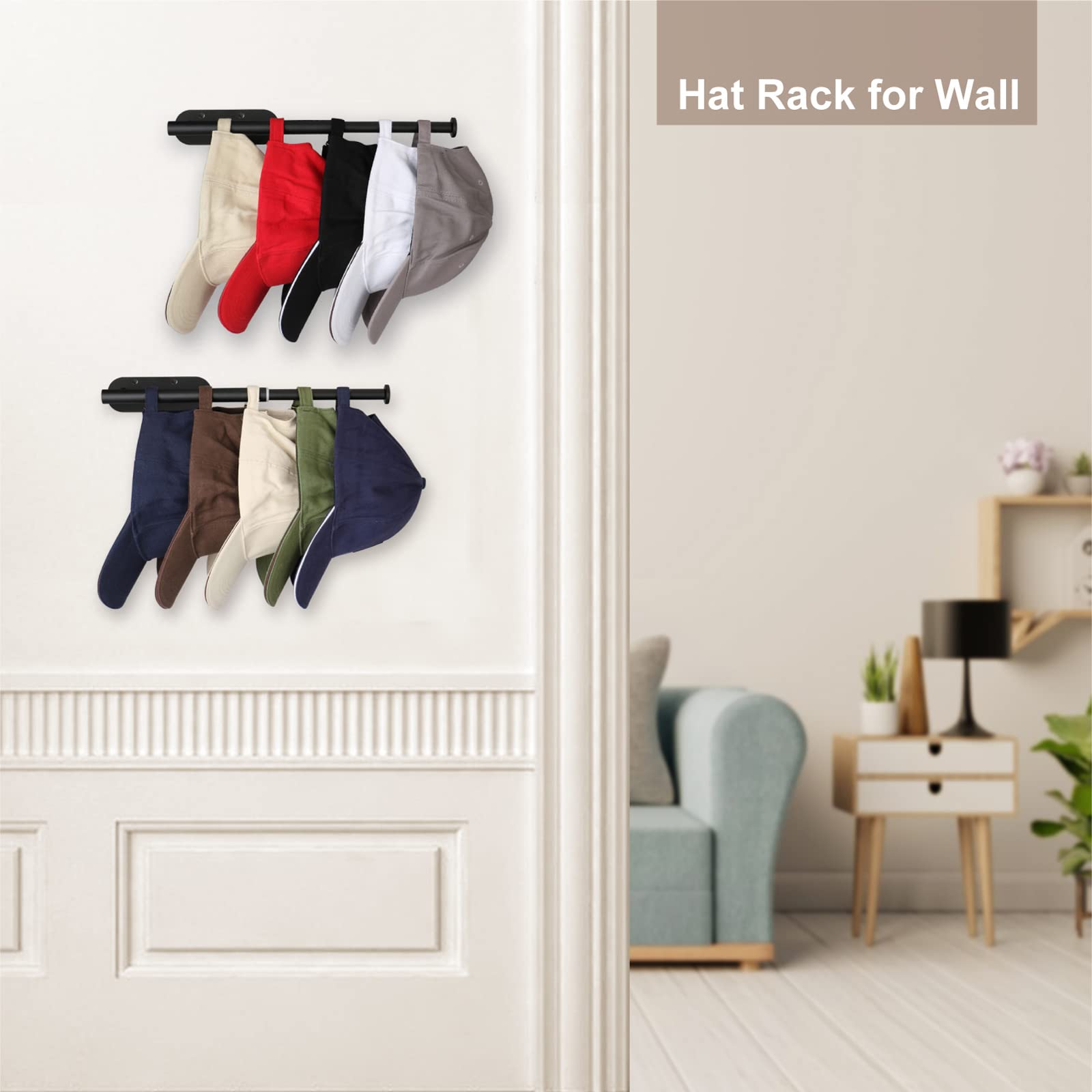 Volnamal Hat Organizer for Baseball Caps(2 Pack), Metal Retractable Hat Rack for Baseball Caps, Hat Holder Organizer, Hat Hanger Wall Drilled/Strong Adhesive for Closet Organizers and Storage