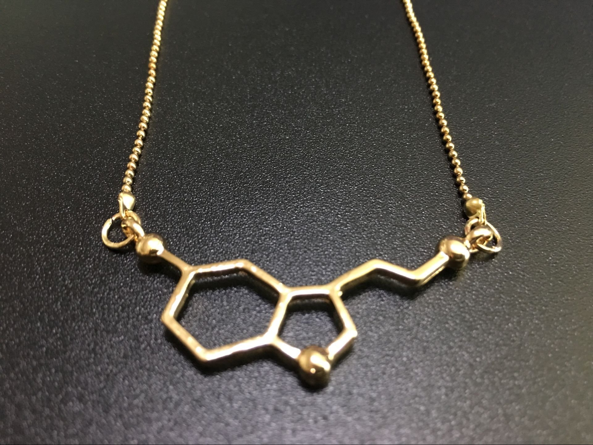 Silver Serotonin Molecule Pendant Necklace,Organic Chemistry Jewelry for Science Lovers,Gift for a Science Student (B:gold necklace)