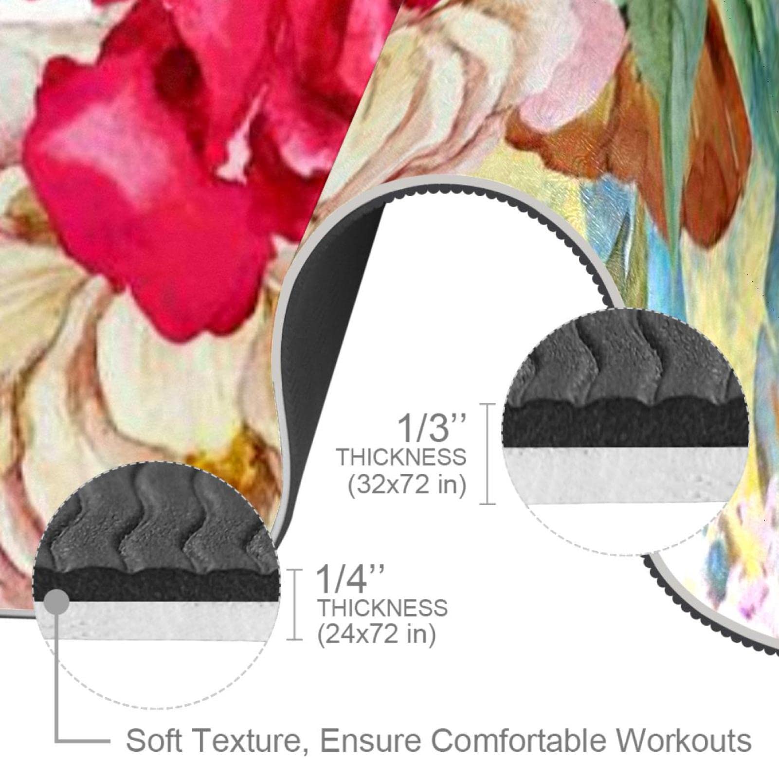 Yoga Mat, Yoga Mats for Home Workout, Workout Mat, Exercise Mats, Pilates Mat, colorful rose flower leaves skull pattern