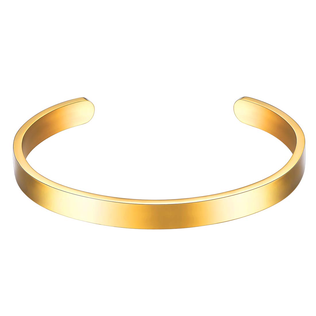 U7 Simple Cuff Bracelet 18K Gold 6mm Polished Men Women Bracelet Bangle (Diameter 2.3")