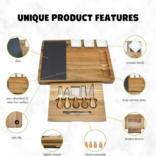 Wooden Charcuterie Board Set (11pcs) - Cheese Board Set with Extra Large Charcuterie Board, Knife, Forks, Bowls - Perfect Charcuterie Boards Gift Set - Beautiful Charcuterie Meat and Cheese Platter