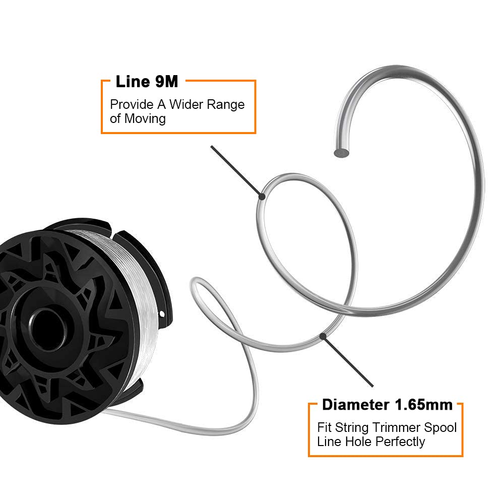 String Trimmer Spool Replacement for Black and Decker，AF-100 Weed Eater Spools with 30 Feet of .065-Inch Line, GH600 GH900 Edger with RC-100-P Spool Cap Covers