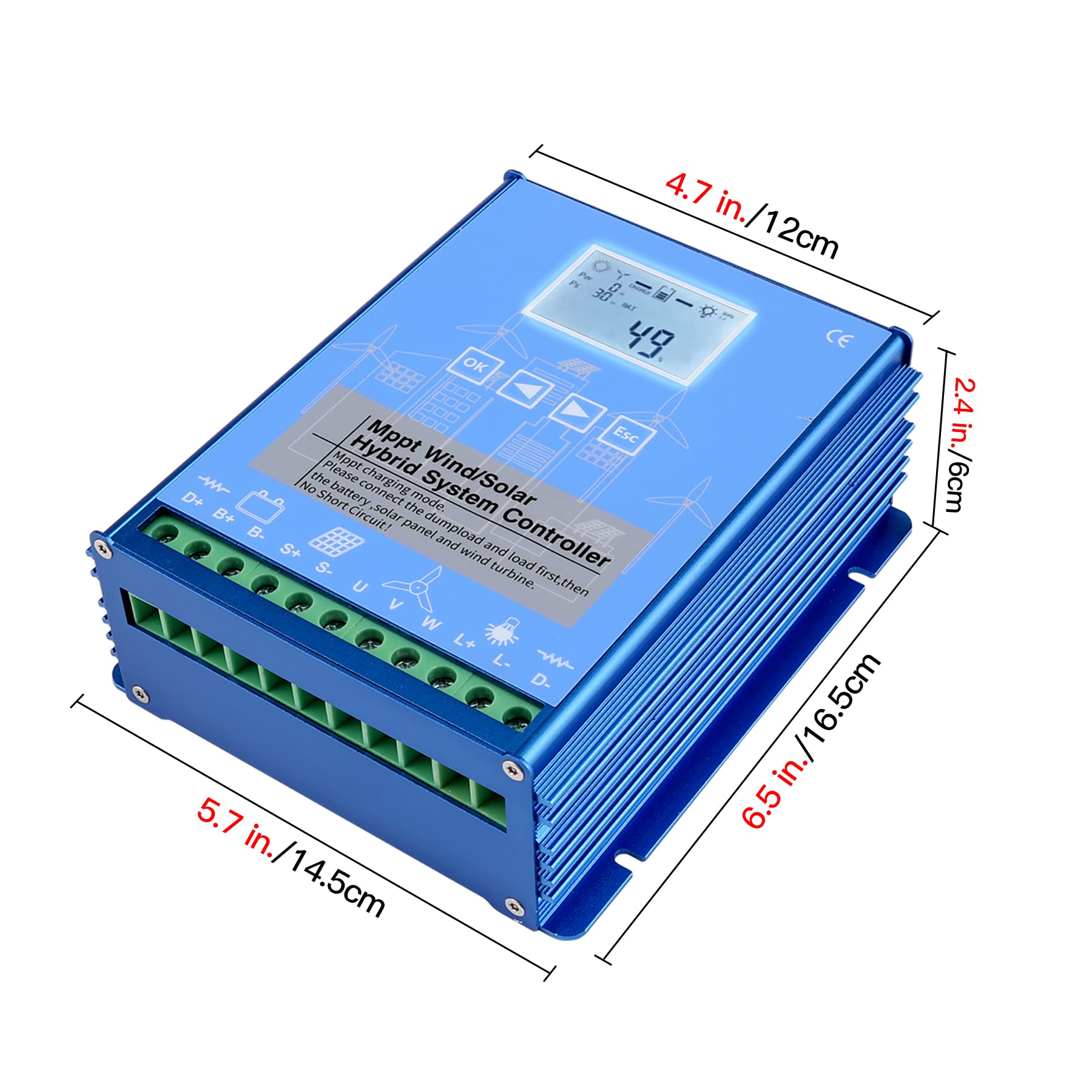 Smaraad 1400W Wind Solar Hybrid Charge Controller 12V/24V Auto Detection, MPPT Off Grid Hybrid Charge Controller with LCD Display & Dump Load Suit for 1000W Wind Generator 400W Solar Panel
