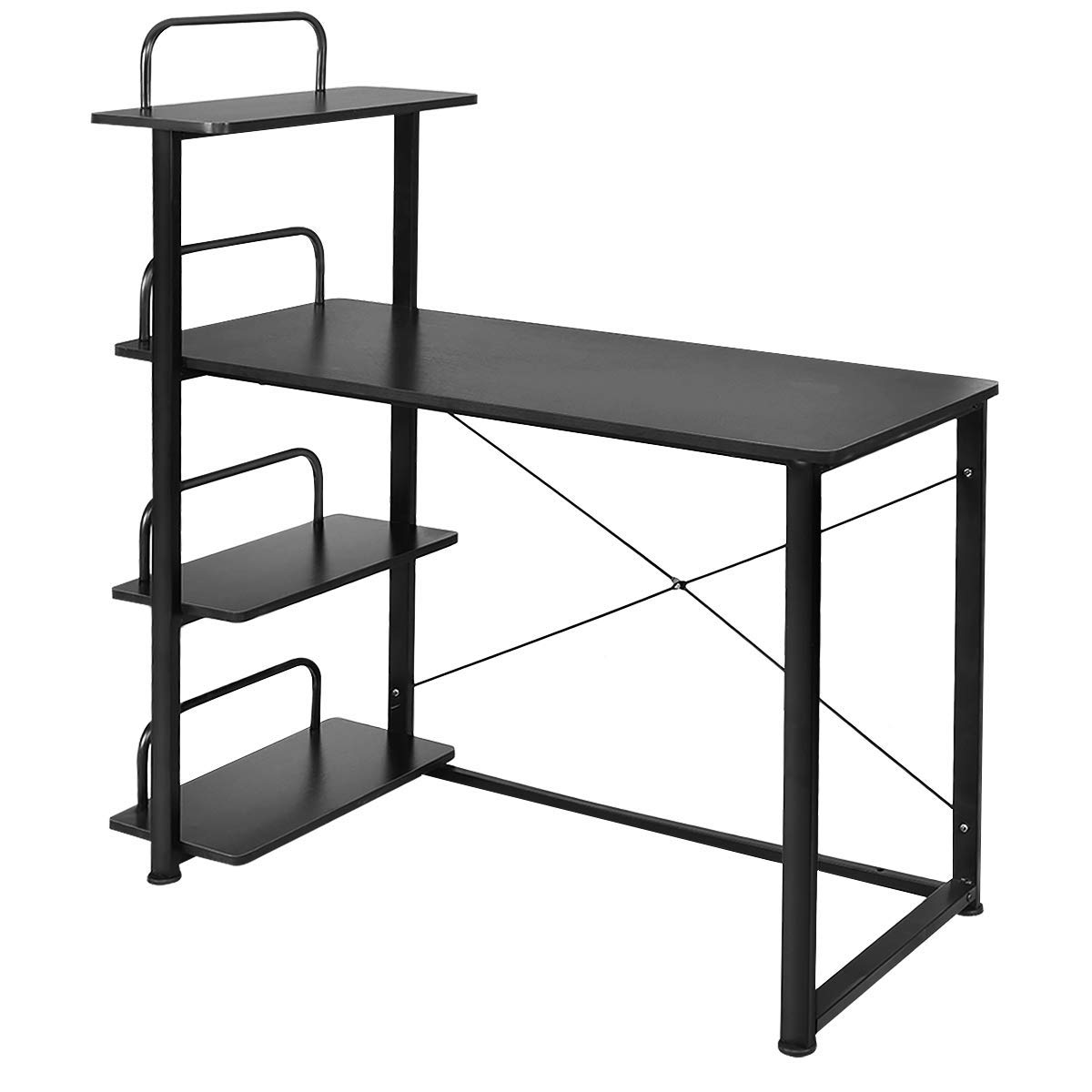 Tangkula Computer Desk with 4 Tier Shelves, Home Office Desk, Study Writing Desk, Space Saving Computer Workstation, Gaming Desk (Black)