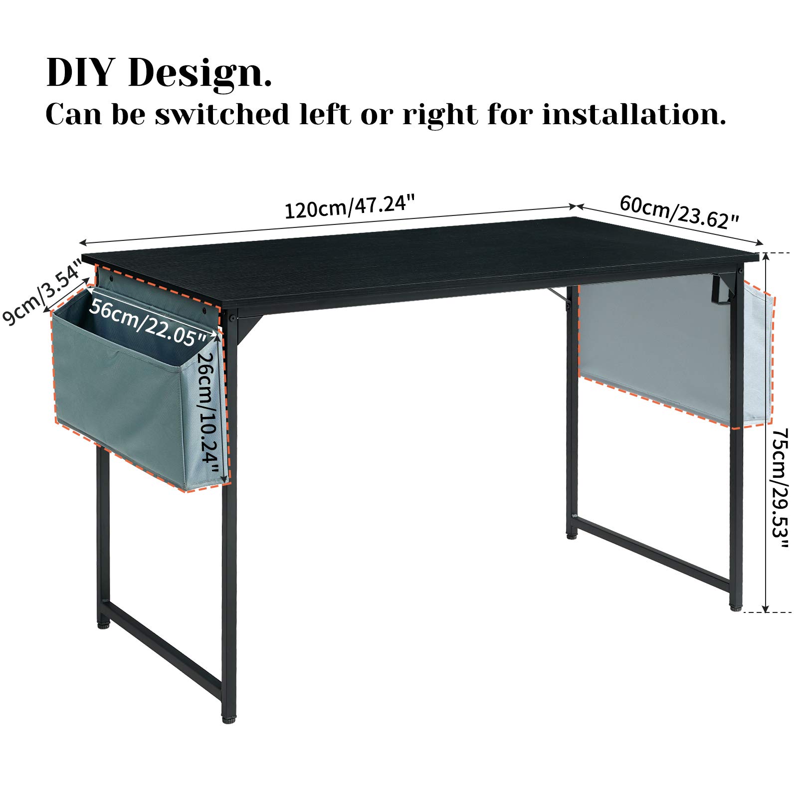 YMYNY 47 inch Computer Desk Home Office Writing Study Desk Laptop Table, Industrial Simple Style Work Desk with Storage Bag and Headphone Hook, Black