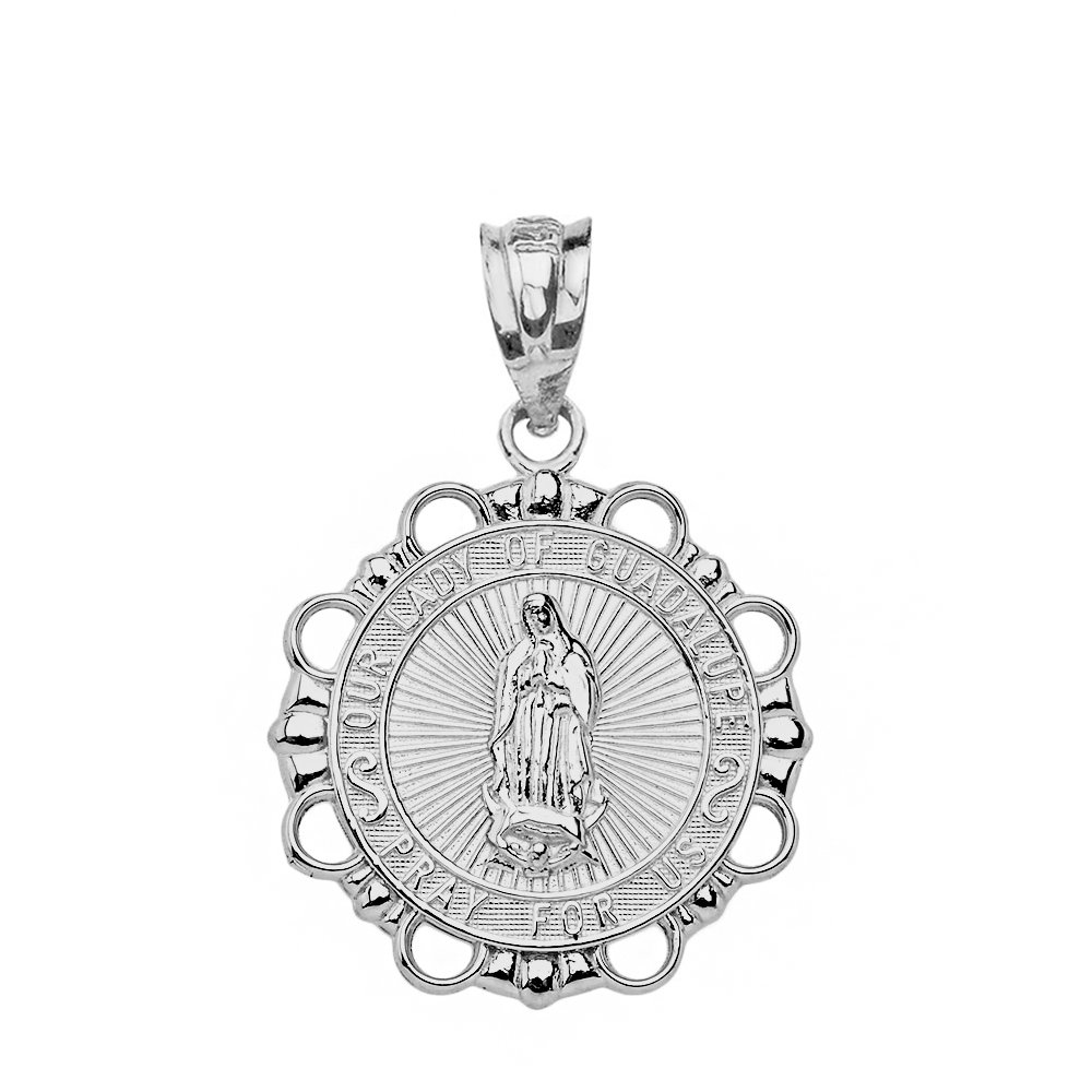 Sterling Silver Religious Our Lady of Guadalupe Miraculous Round Medal Pendant