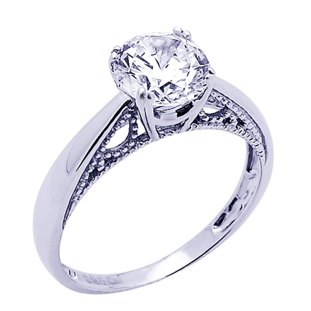 Sterling Silver Wedding Ring 1.25 Carat Round CZ Stone Double Prong Milgrain Filigree Design Classic Solitaire Engagement Ring (Size 5 to 9)