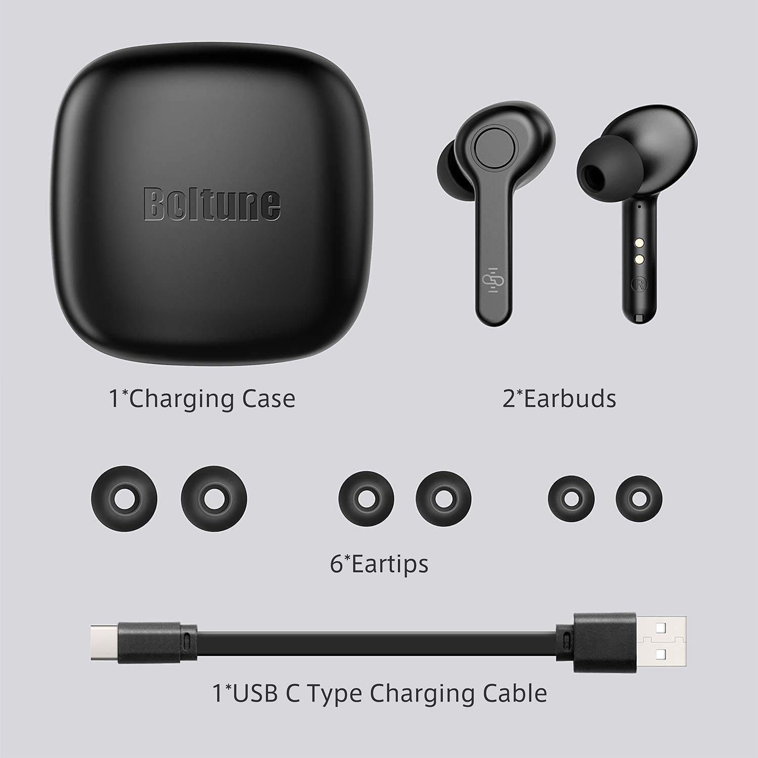 Wireless Earbuds, [Upgraded] Boltune Bluetooth V5.0 in-Ear Stereo [USB-C Quick Charge] IPX7 Waterproof Wireless Headphones 40Hours Playing Time Bluetooth Earbuds Built-in Mic Single/Twin Mode