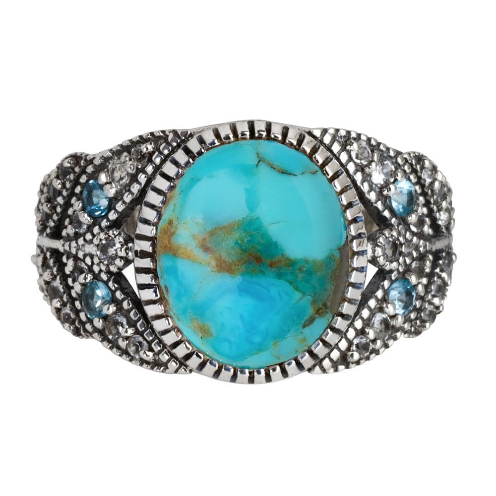 YoTreasure Blue Turquoise Swiss Blue Topaz 925 Sterling Silver Statement Ring Jewelry