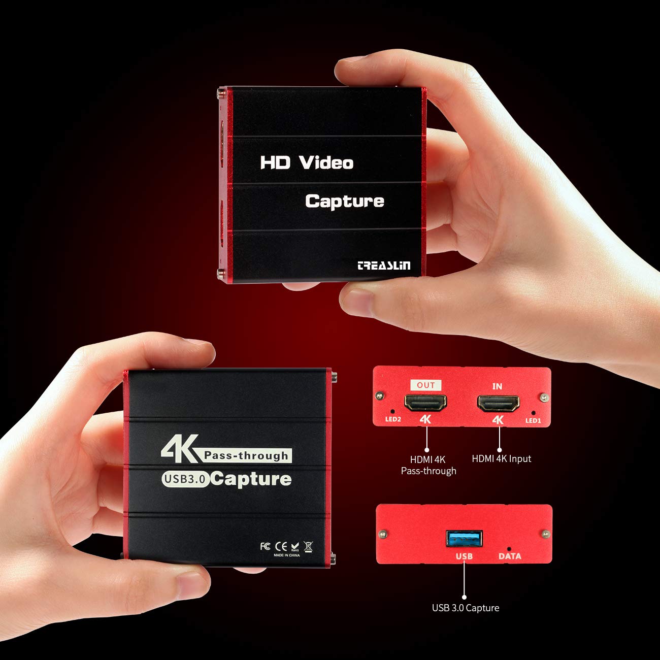 TreasLin Screen Capture Recorder, No PC Required 1080P HDMI Recorder,One-Click Recording, Screen Recorder Compatible with TV Box Xbox One PS4 Wii U Switch School lectures,No PC Required…
