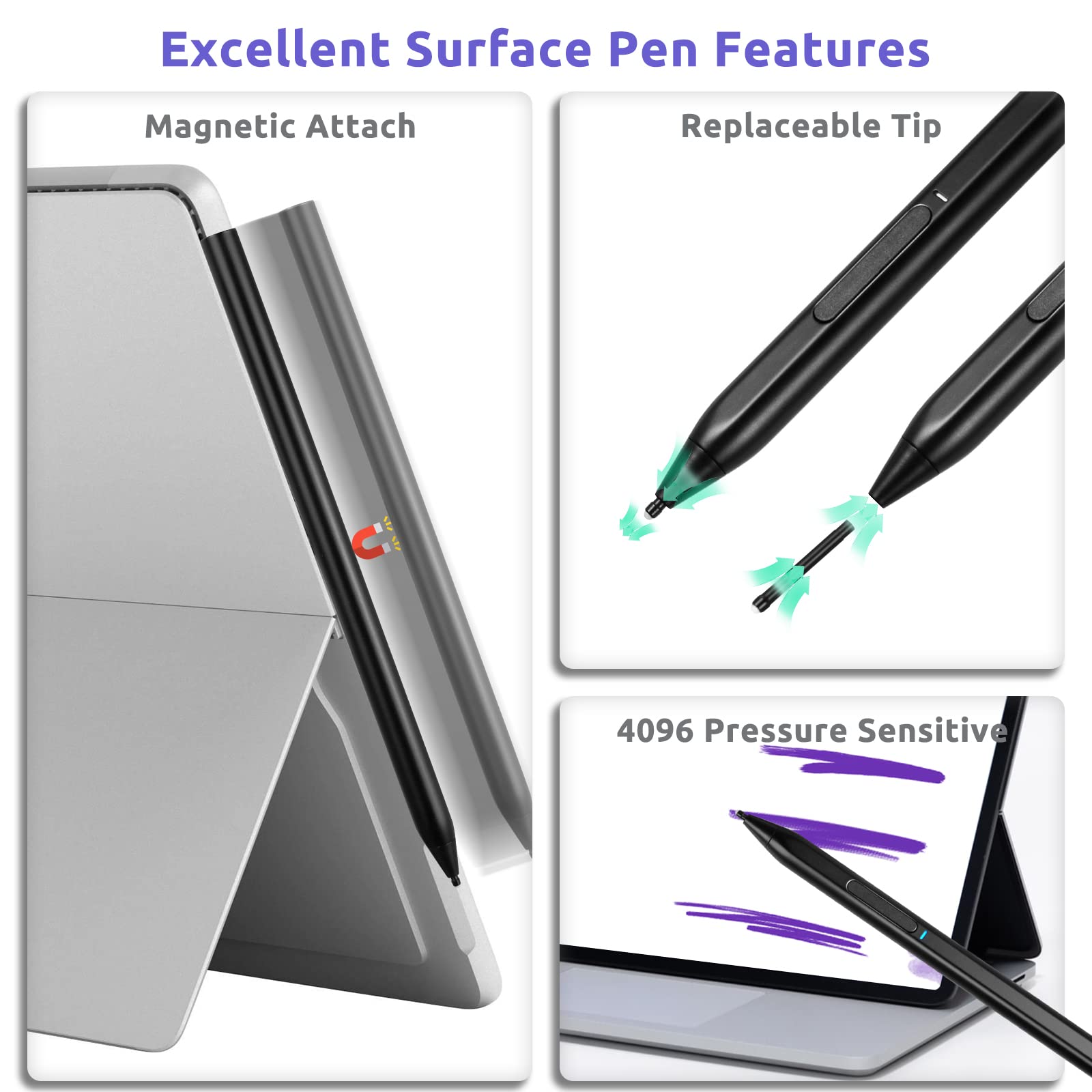 Slim Pen for Surface Pro 8 Stylus Pen - Compatible with Surface Pro 8 7/Surface Pro X/Surface Laptop Studio,Real-time and Pinpoint Accuracy Active Pen for ASUS/HP/ACER/DELL TouchScreen Tablet Pencil