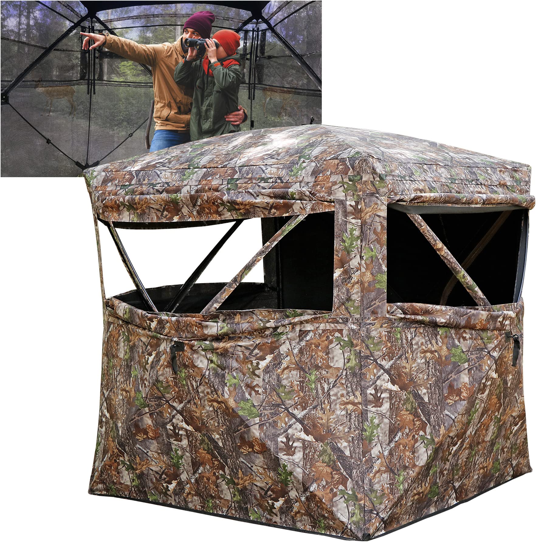 Trigoo Hunting Blind 2-3 Person 270 Degree Pop Up Hunting Ground Tent See Through with Carrying Bag and Ground Stakes