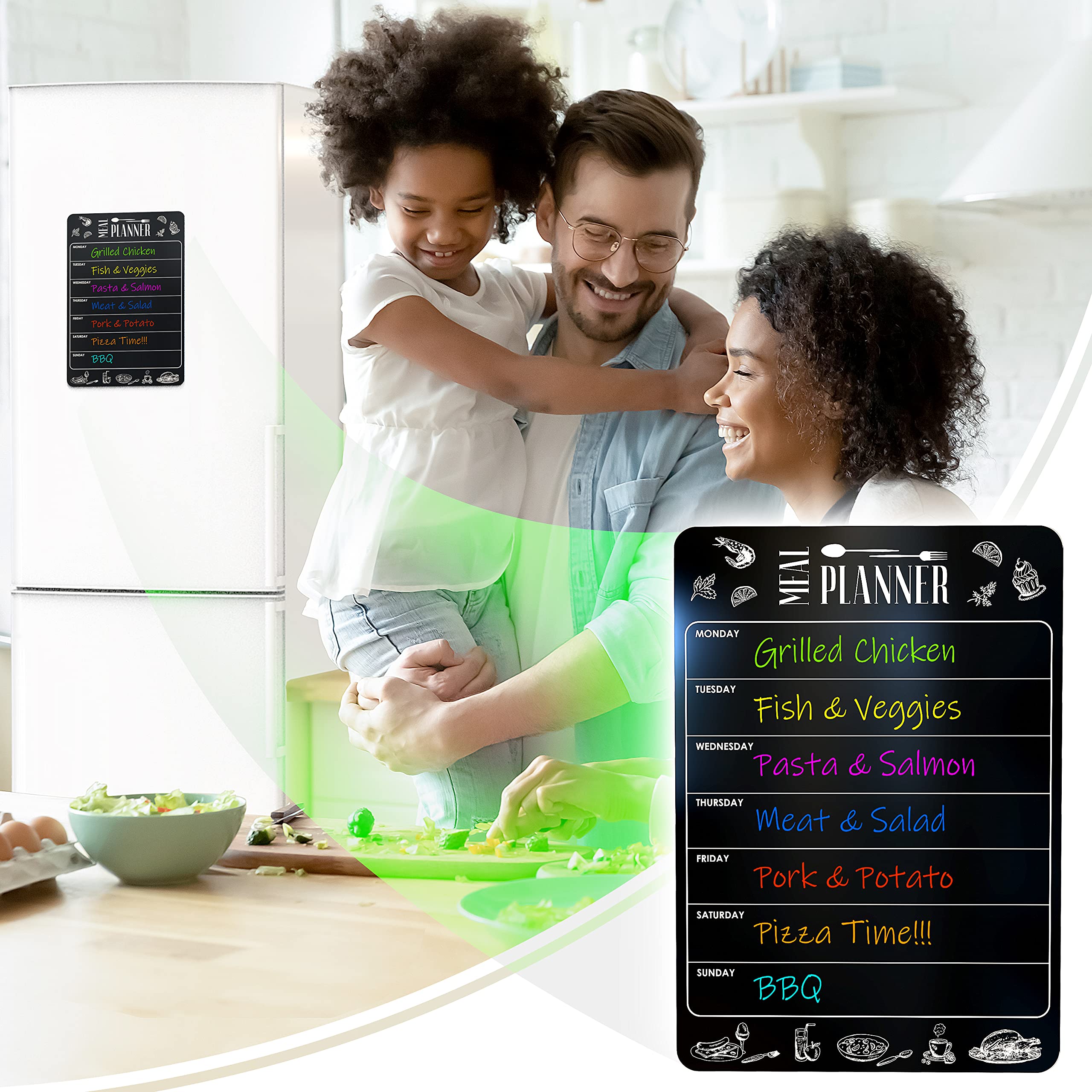 Weekly Dinner Menu Board for Kitchen A4-8.5x12 Black Magnetic Weekly Meal Planner for Fridge Dry Erase Weekly Menu Board Magnetic Menu for Refrigerator Food Menu Board Weekly Chalkboard Menu Board