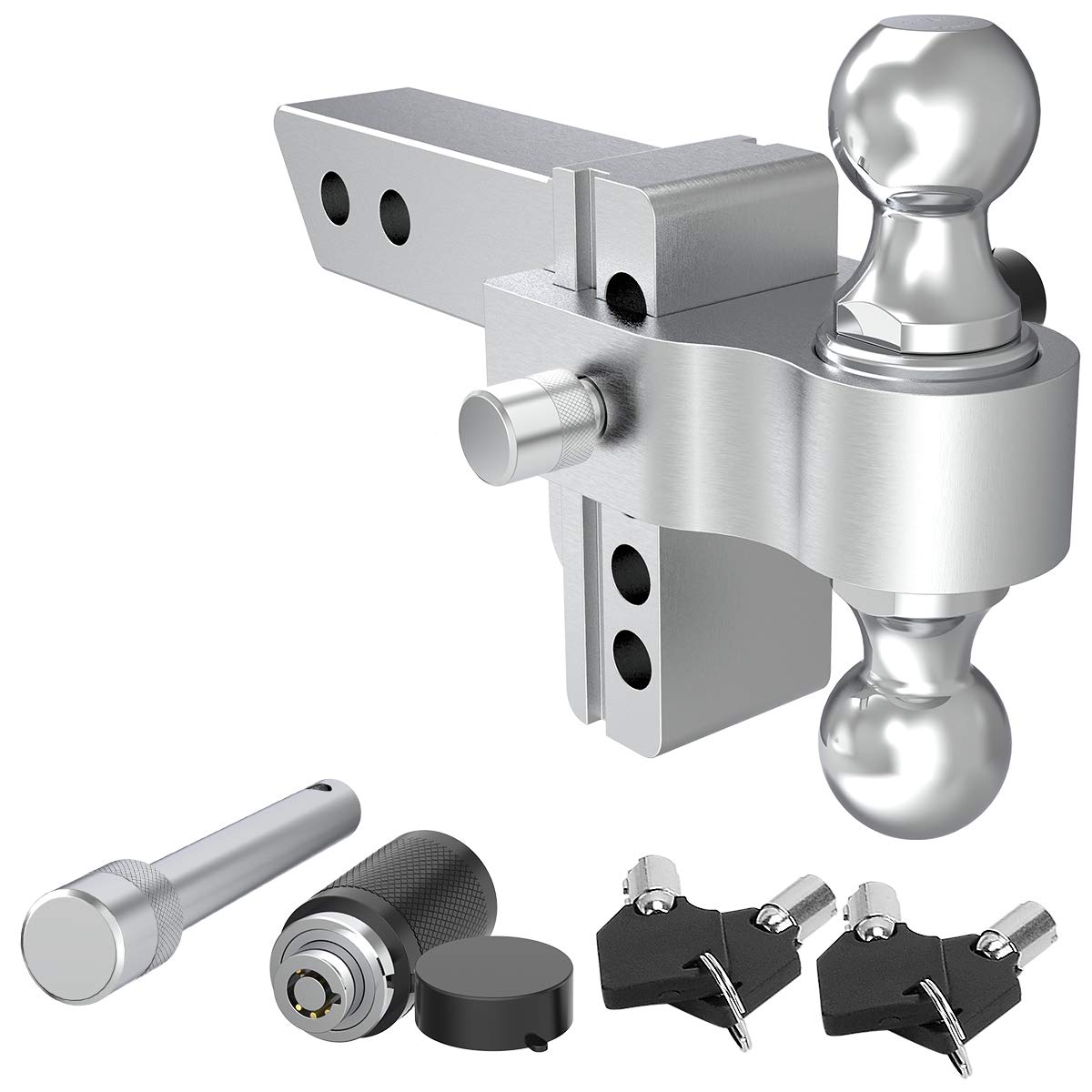 YITAMOTOR Hitches 4" Drop Adjustable Trailer Hitch Ball Mount Aluminum Alloy 2" Forged Shank & Steel Dual Combo Balls (2" & 2-5/16") with Double Keyed Locking Pins