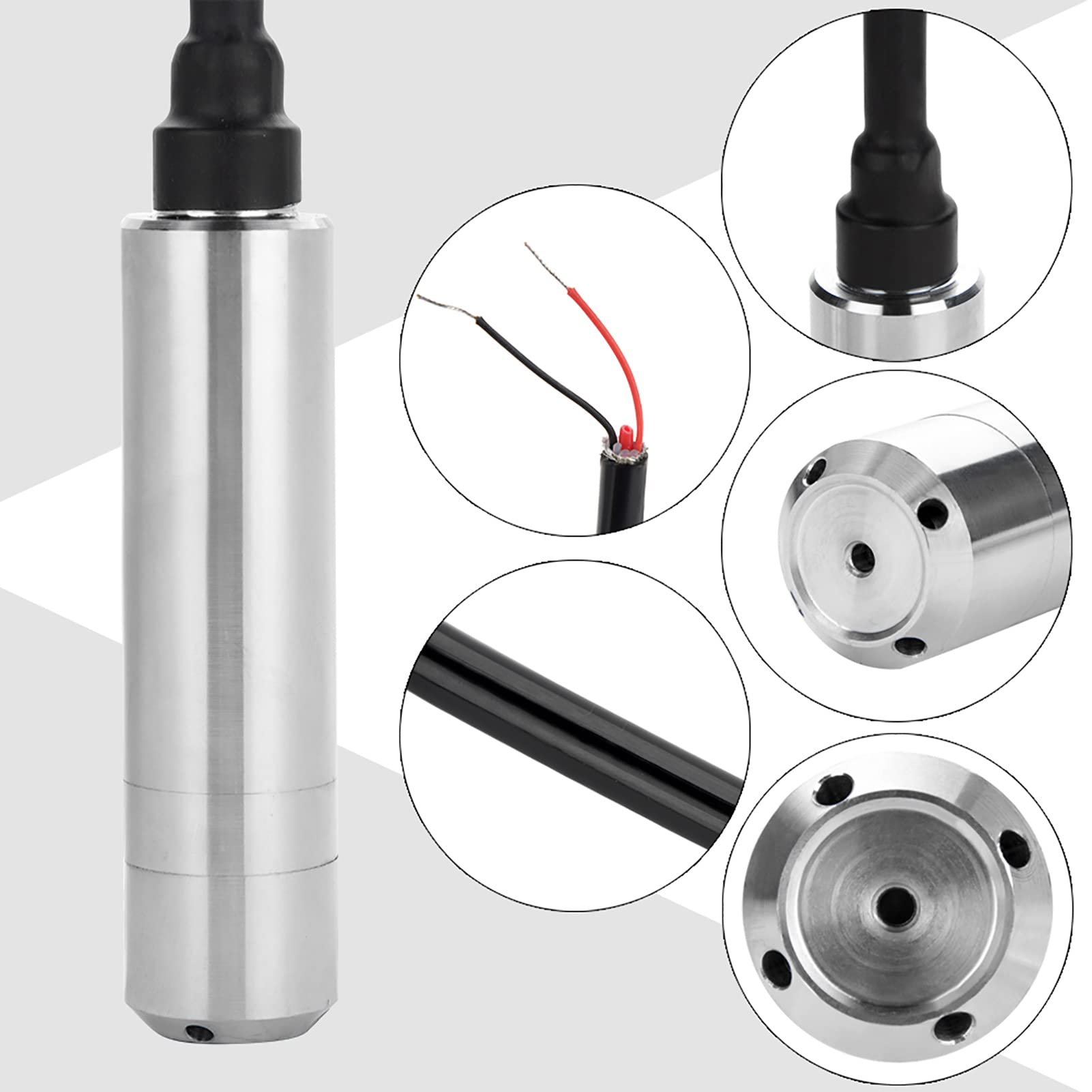 Water Level Sensor, 4-20mA Throw in Type Water Level Sensors, Anti Bending 0 5m Range Depth Input Liquid Level Transmitter, 6m/19.7ft, 316 Stainless Steel, with Waterproof Cable