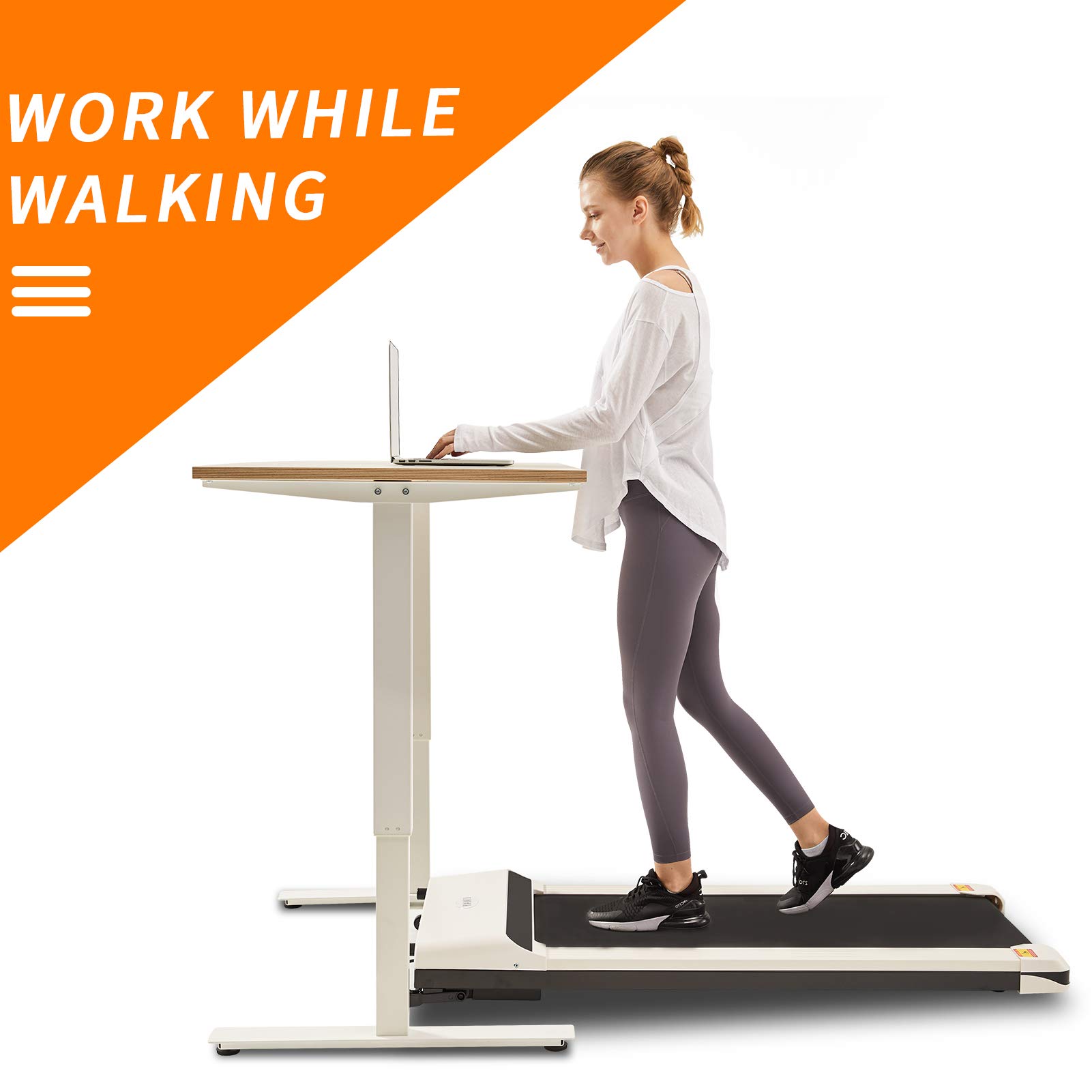 UMAY Under Desk Treadmill Without Assembling for Home & Office with Foldable Wheels, Small Walking Jogging Machine Exercise Machine with Low Noise & Sports App